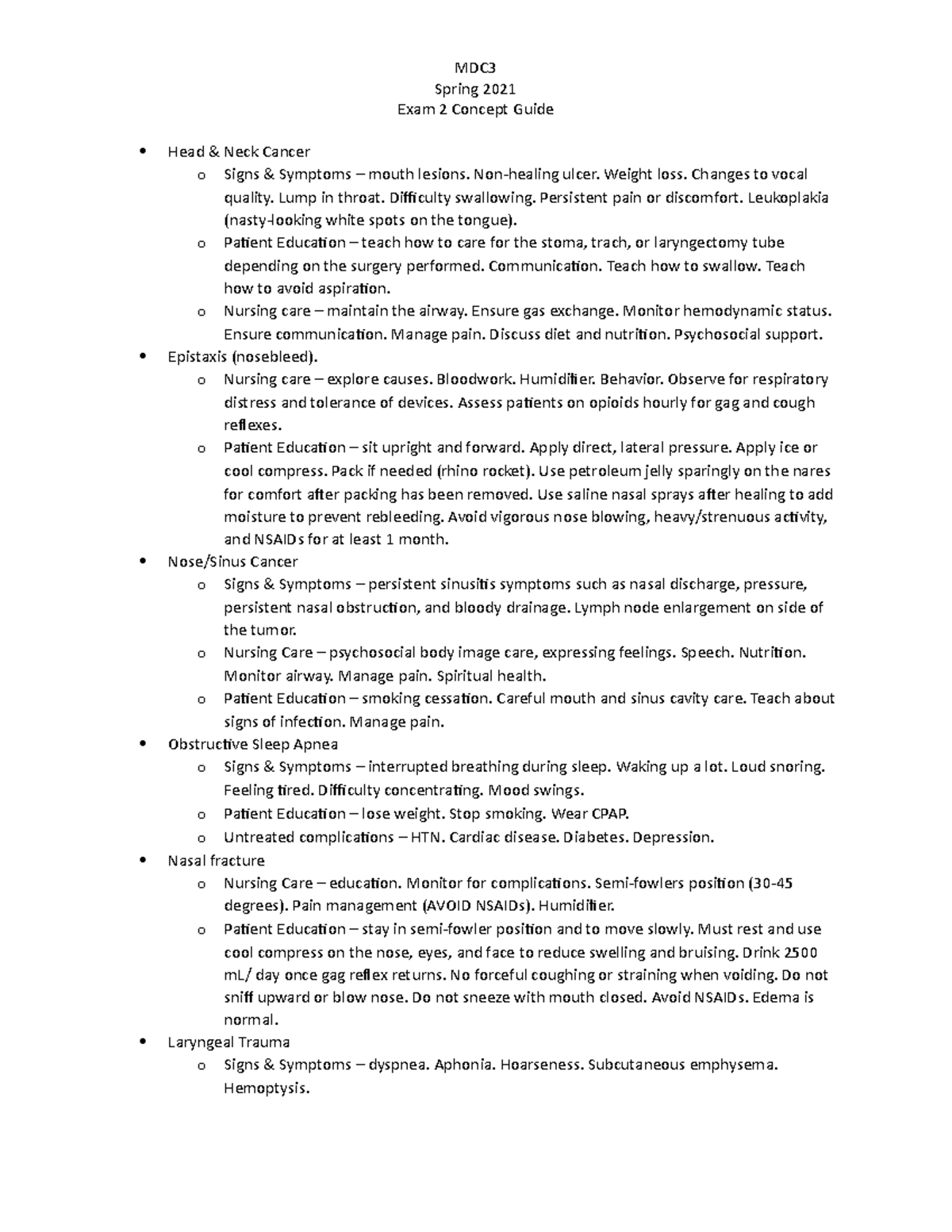 MDC 3 - Exam 2 Review - This is the filled out concept guide for exam 2 ...