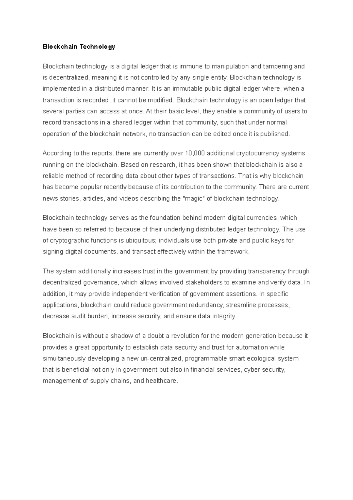 Blockchain - okay - Blockchain Technology Blockchain technology is a ...