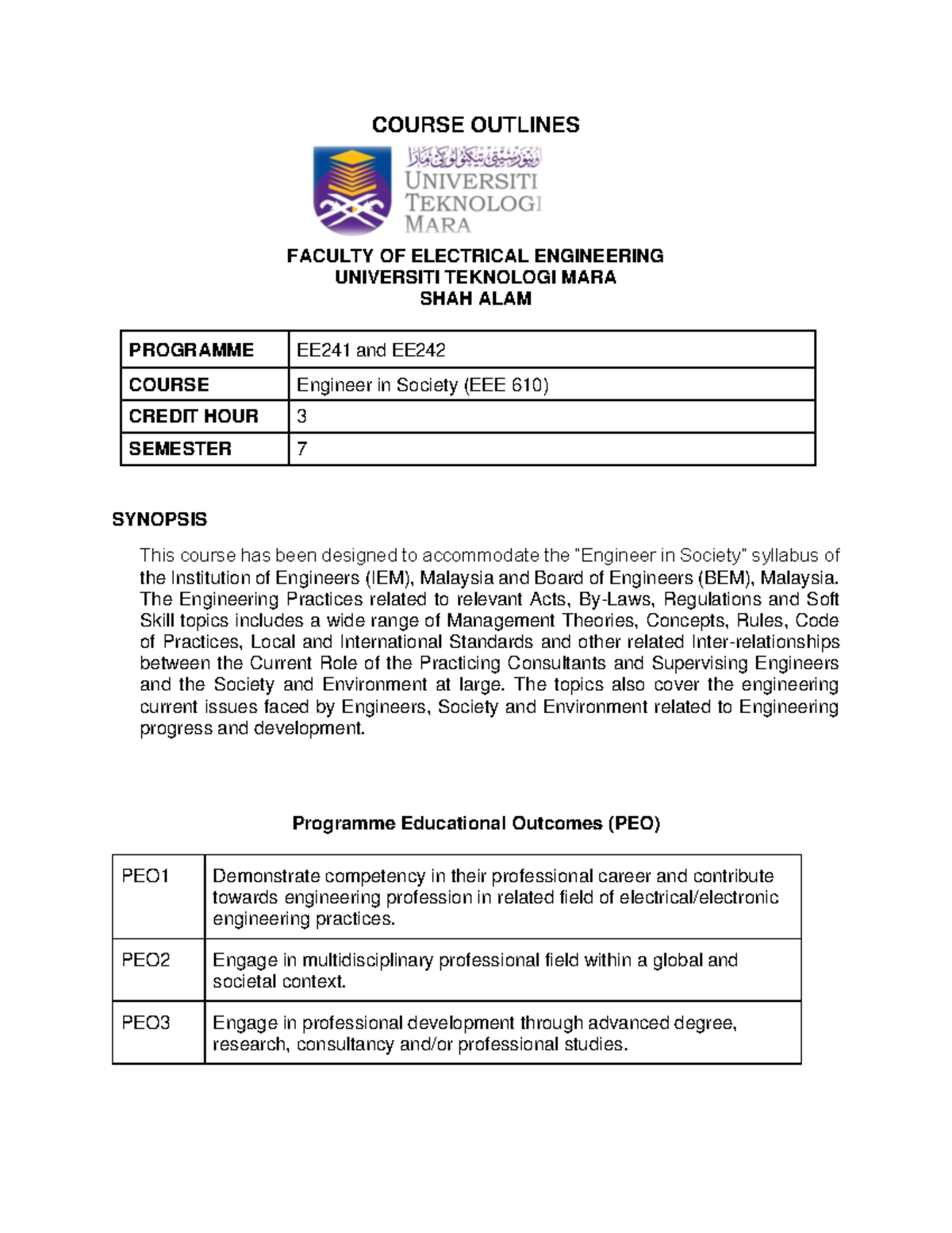 Course Outlines EEE610 OCT 2020 to FEB 2021 - COURSE OUTLINES FACULTY ...