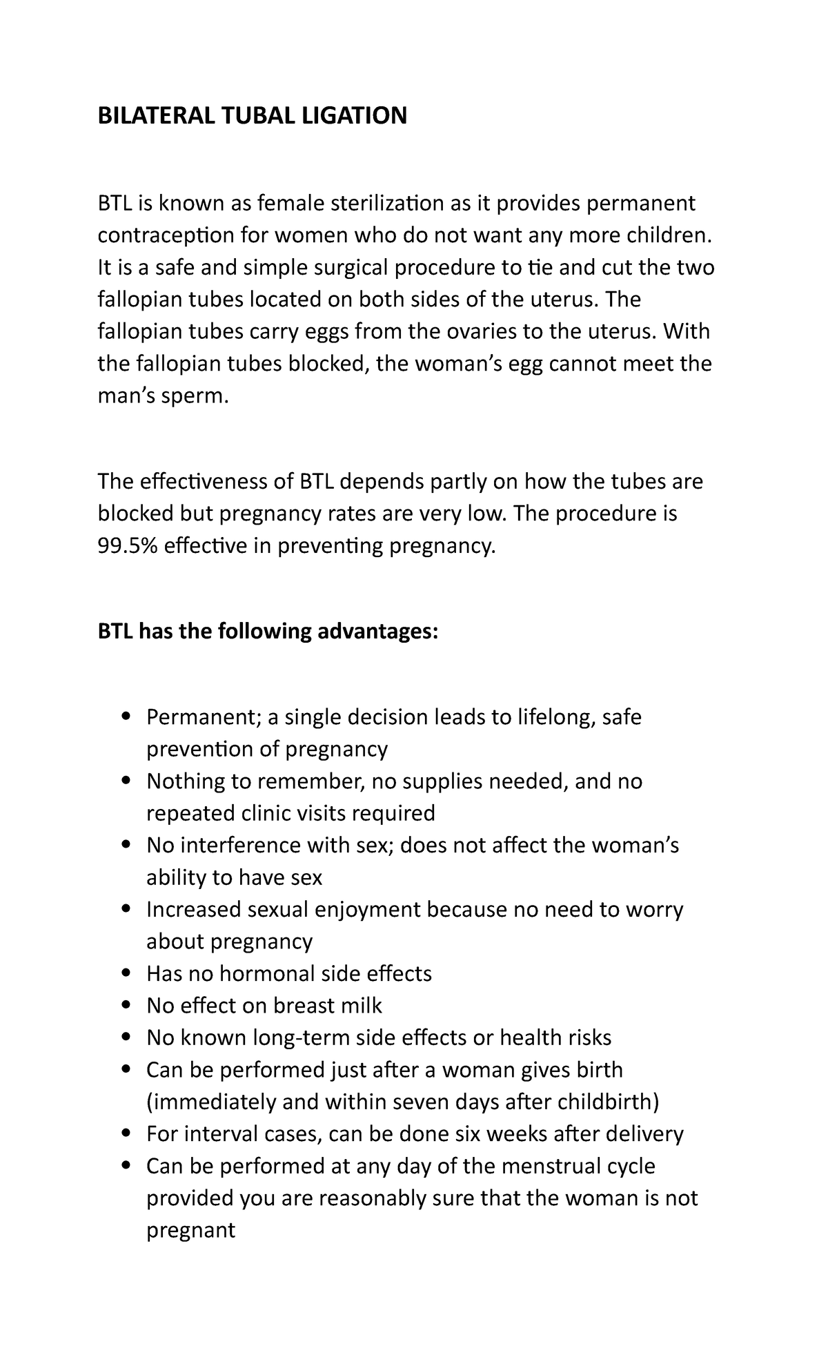 Bilateral Tubal Ligation - Secodary Education - EVSU - Studocu