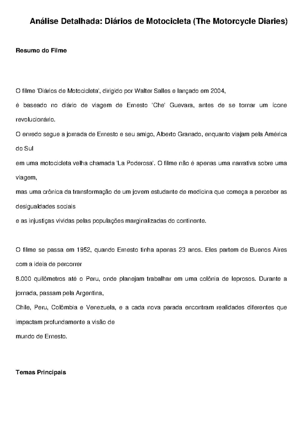 Diarios de Motocicleta Analise - Análise Detalhada: Diários de ...