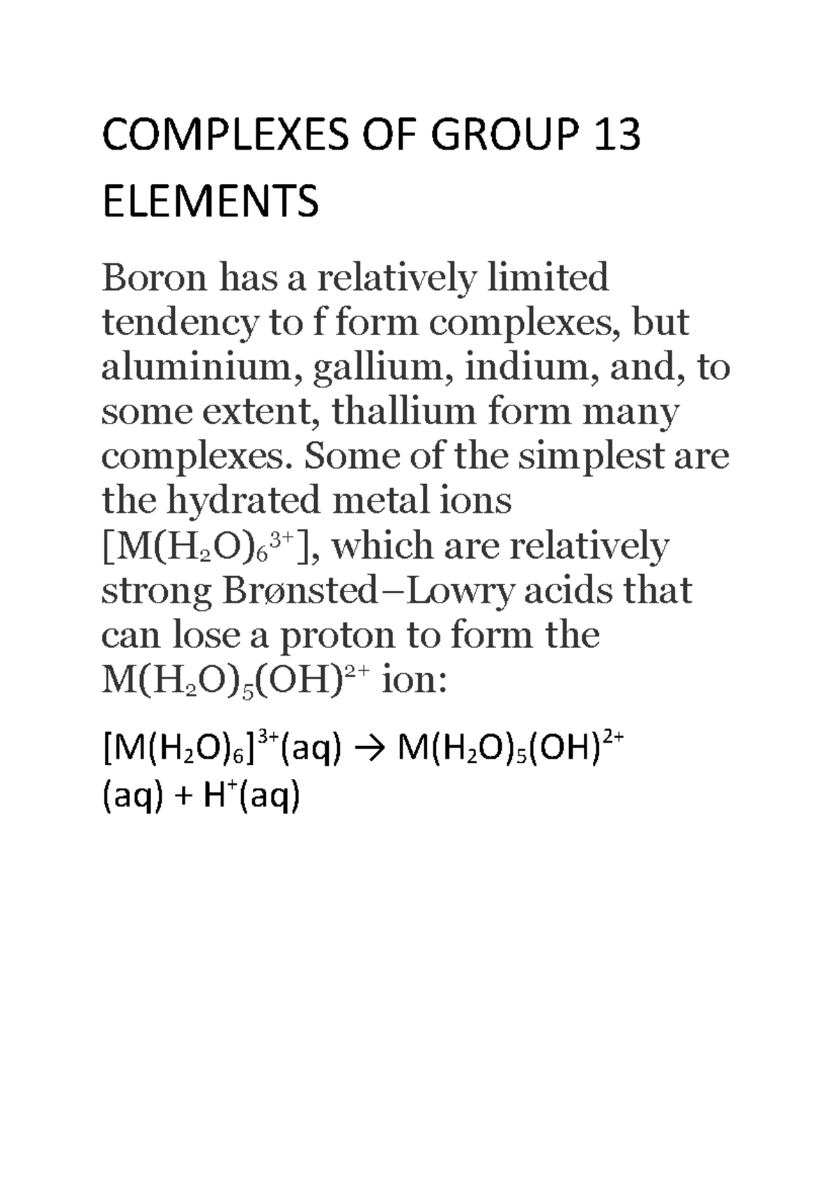 Complexes OF Group 13 Elements - COMPLEXES OF GROUP 13 ELEMENTS Boron ...