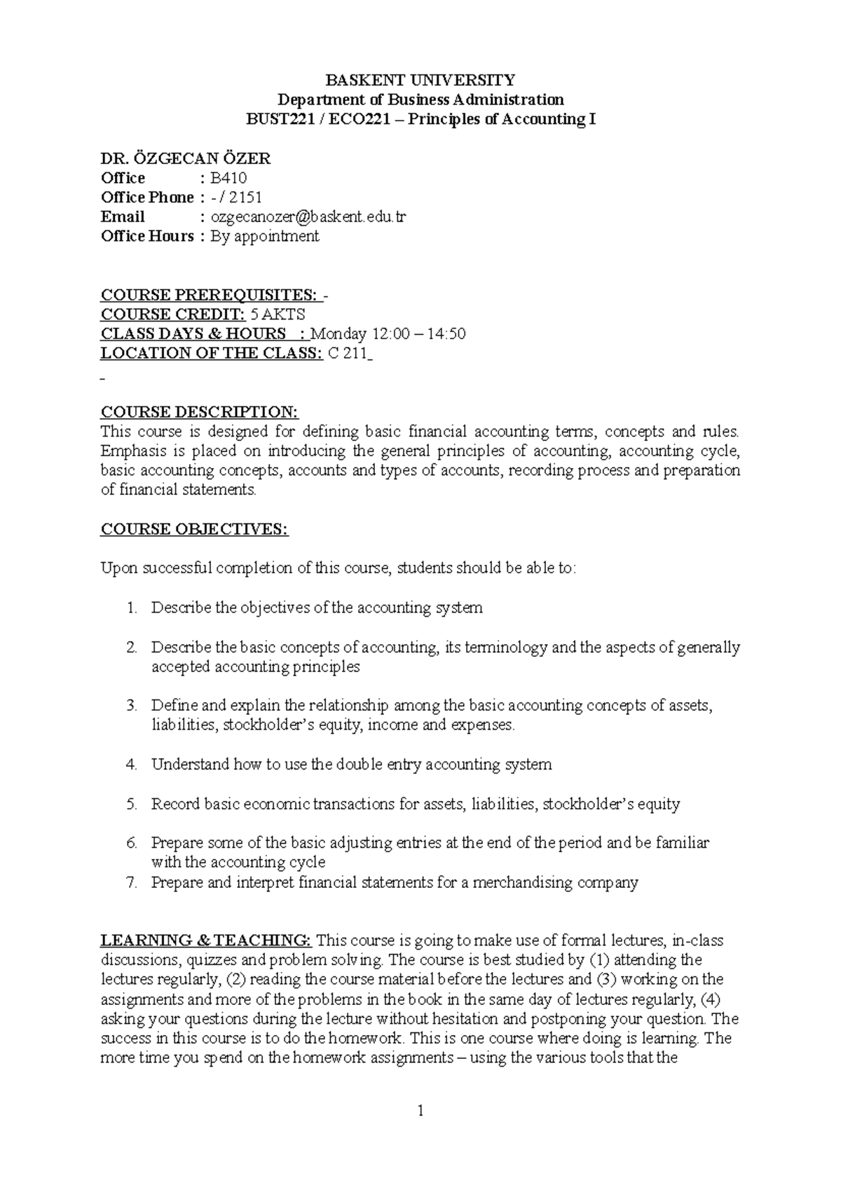 BUST221 syllabus Principles of Accounting-1 (2022-2023 Spring ...