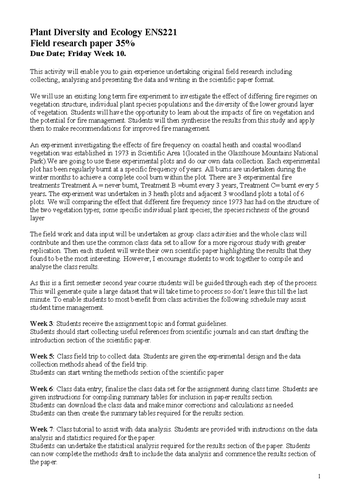 Task 2 fieldresearch paper ENS 221 - Plant Diversity and Ecology ENS ...