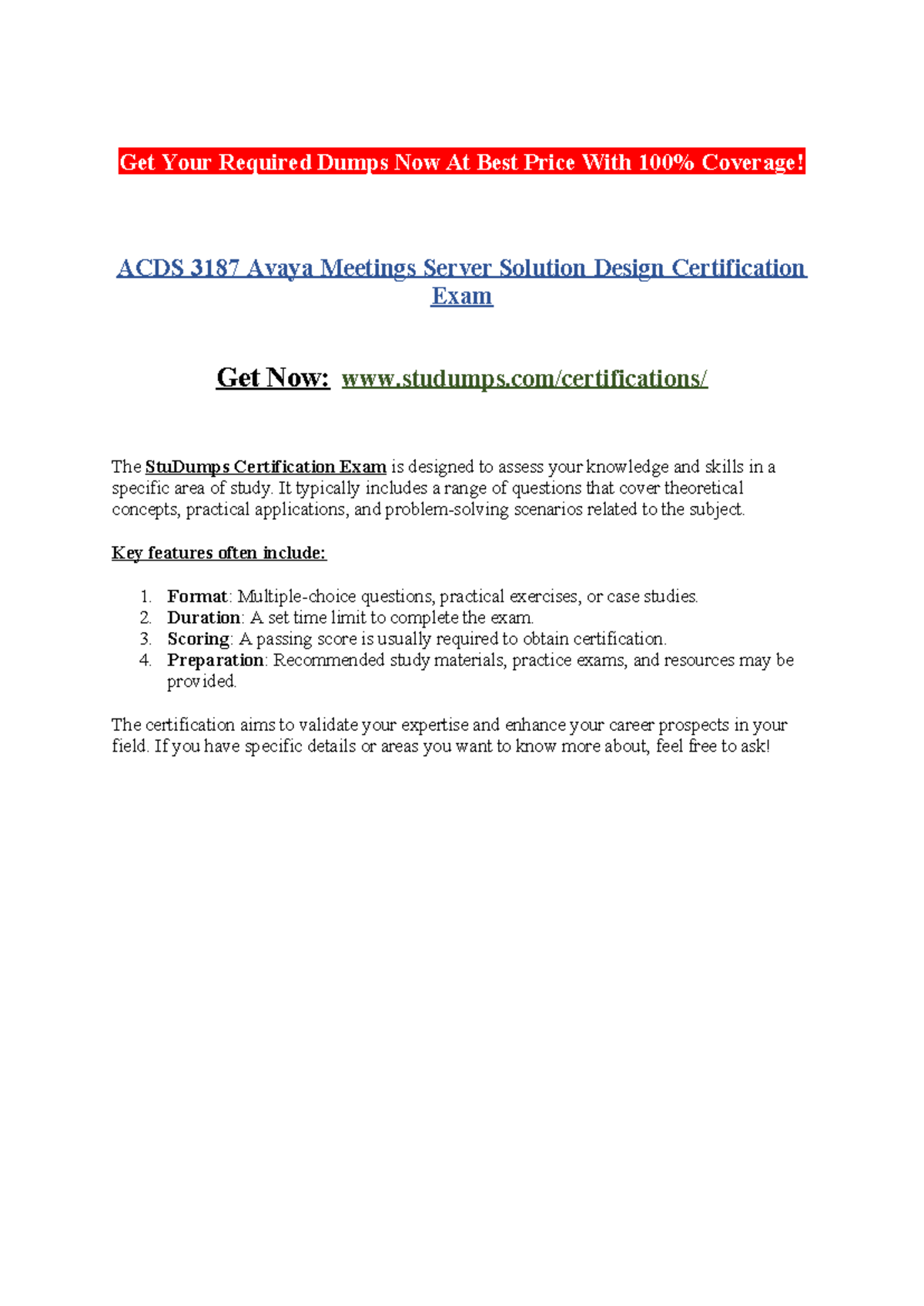 ACDS 3187 Avaya Meetings Server Solution Design Certification Exam ...