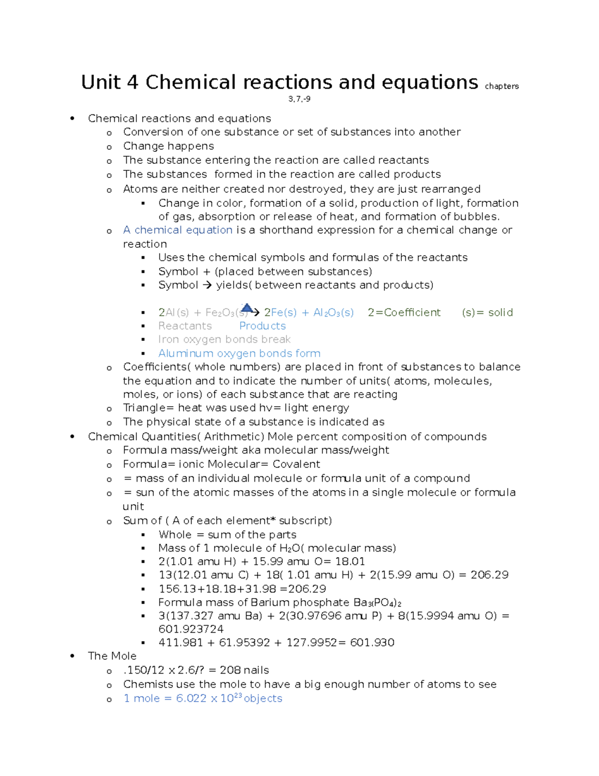 Unit 4 Chem - Lecture notes for Dr.Owusu-Nukunya - Unit 4 Chemical ...