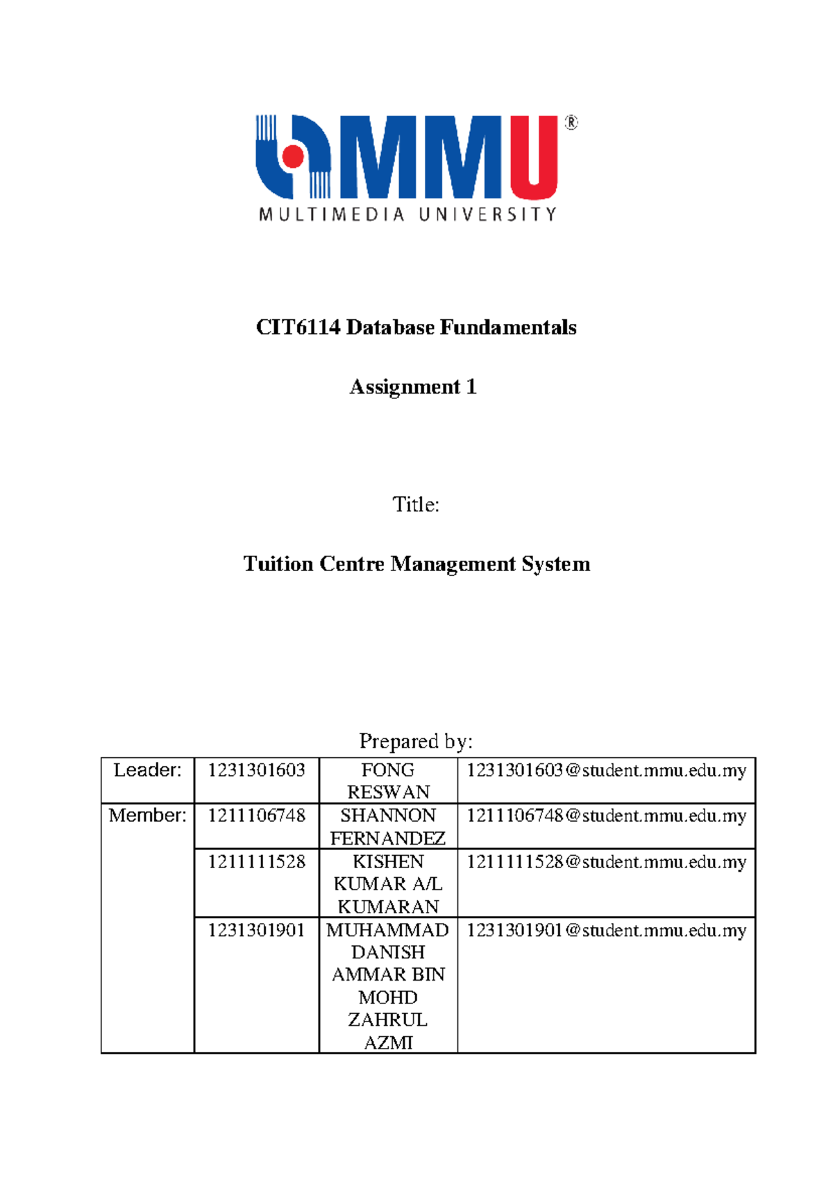 Cit6114 Database Fundamental T17l Group 1 Assignment 1 Cit 6114 Database Fundamentals