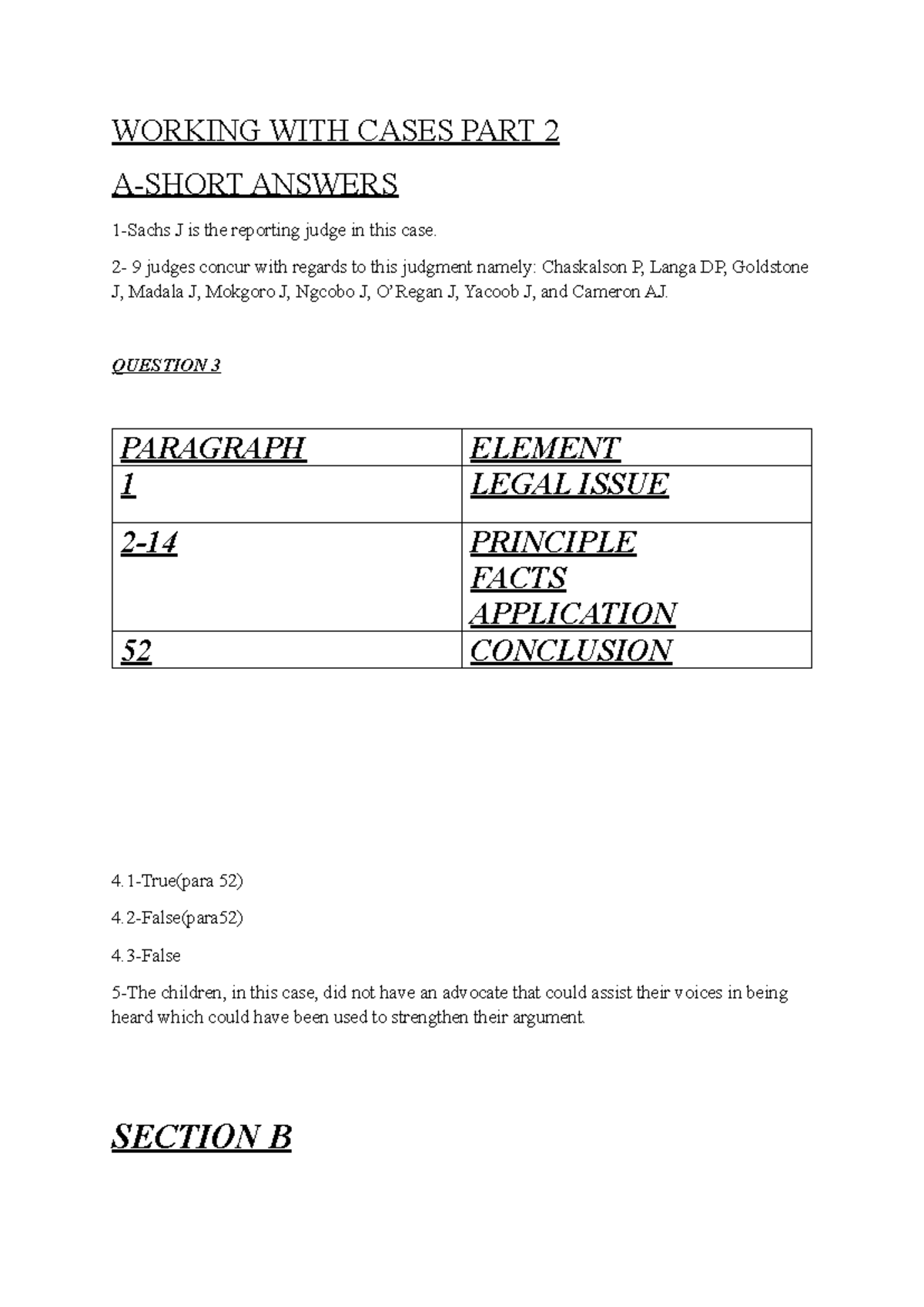 Working WITH Cases PART 2 - WORKING WITH CASES PART 2 A-SHORT ANSWERS 1 ...
