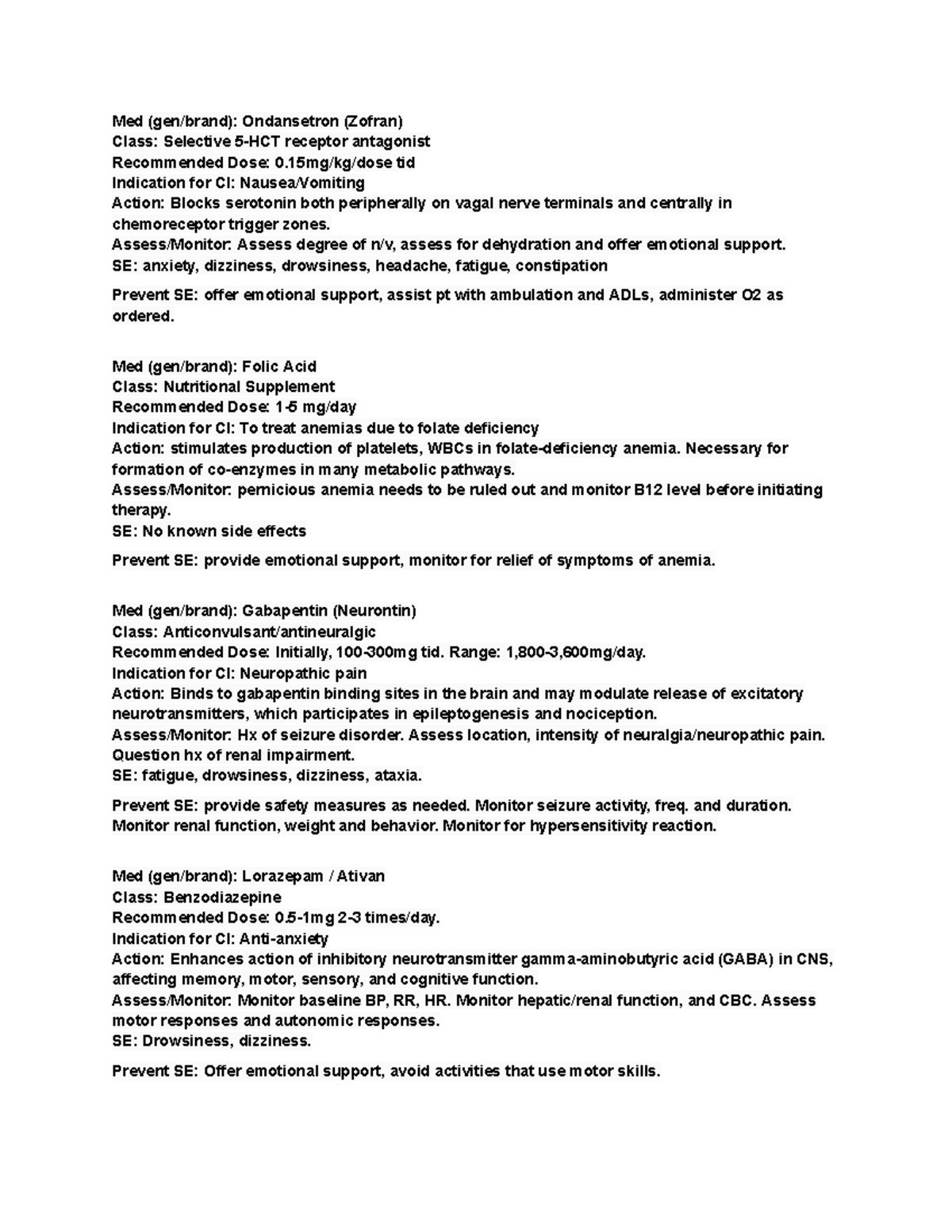 Medication Database - Google Docs - Med (gen/brand): Ondansetron ...