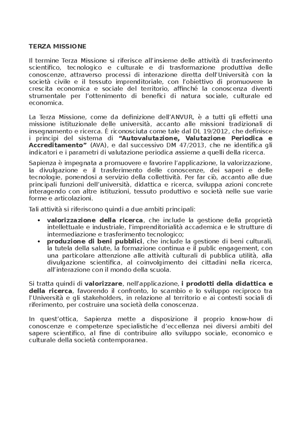Terza Missione - La Terza Missione, come da definizione dell’ANVUR, è a ...
