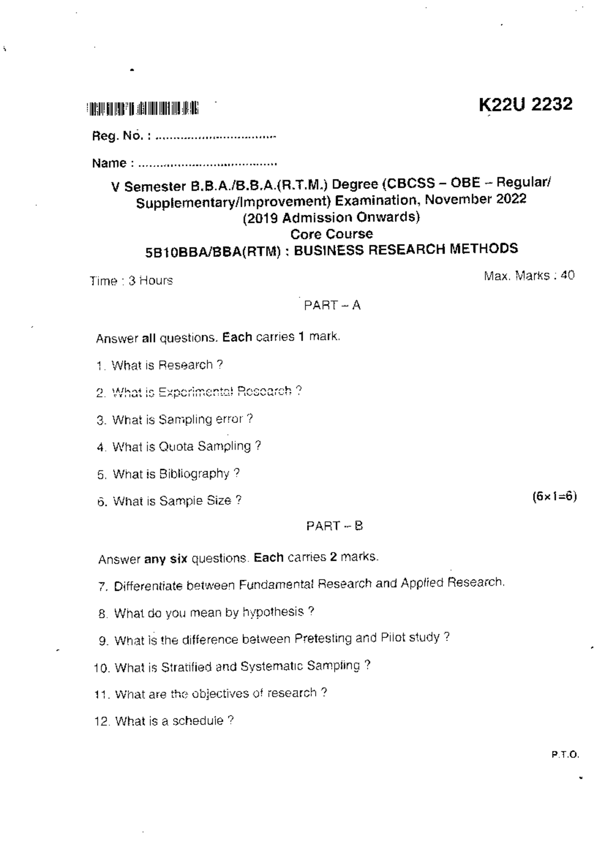 Business research methods 2022 previous year question paper - r ...