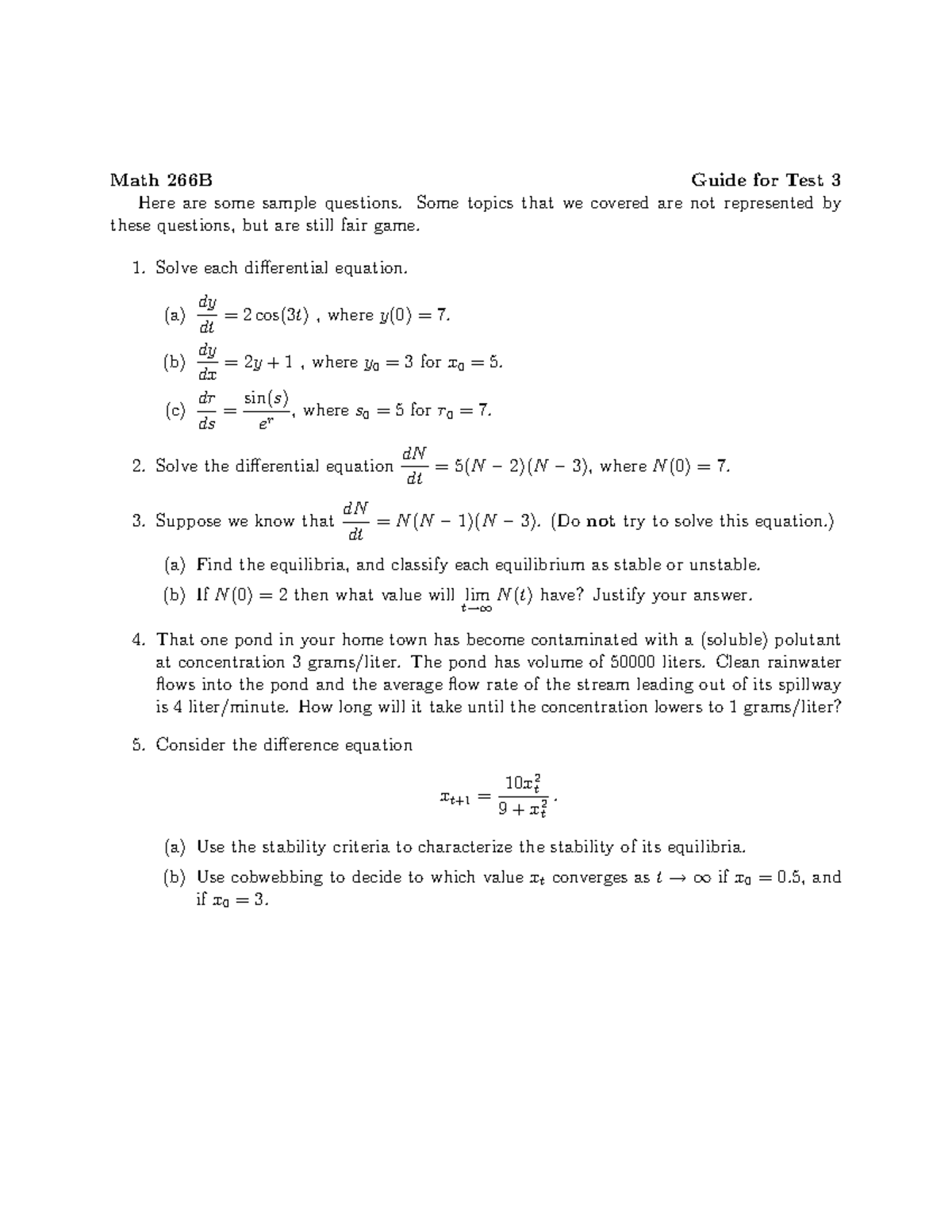 Practical - Guide 3 for test - Math 266B Guide for Test 3 Here are some ...