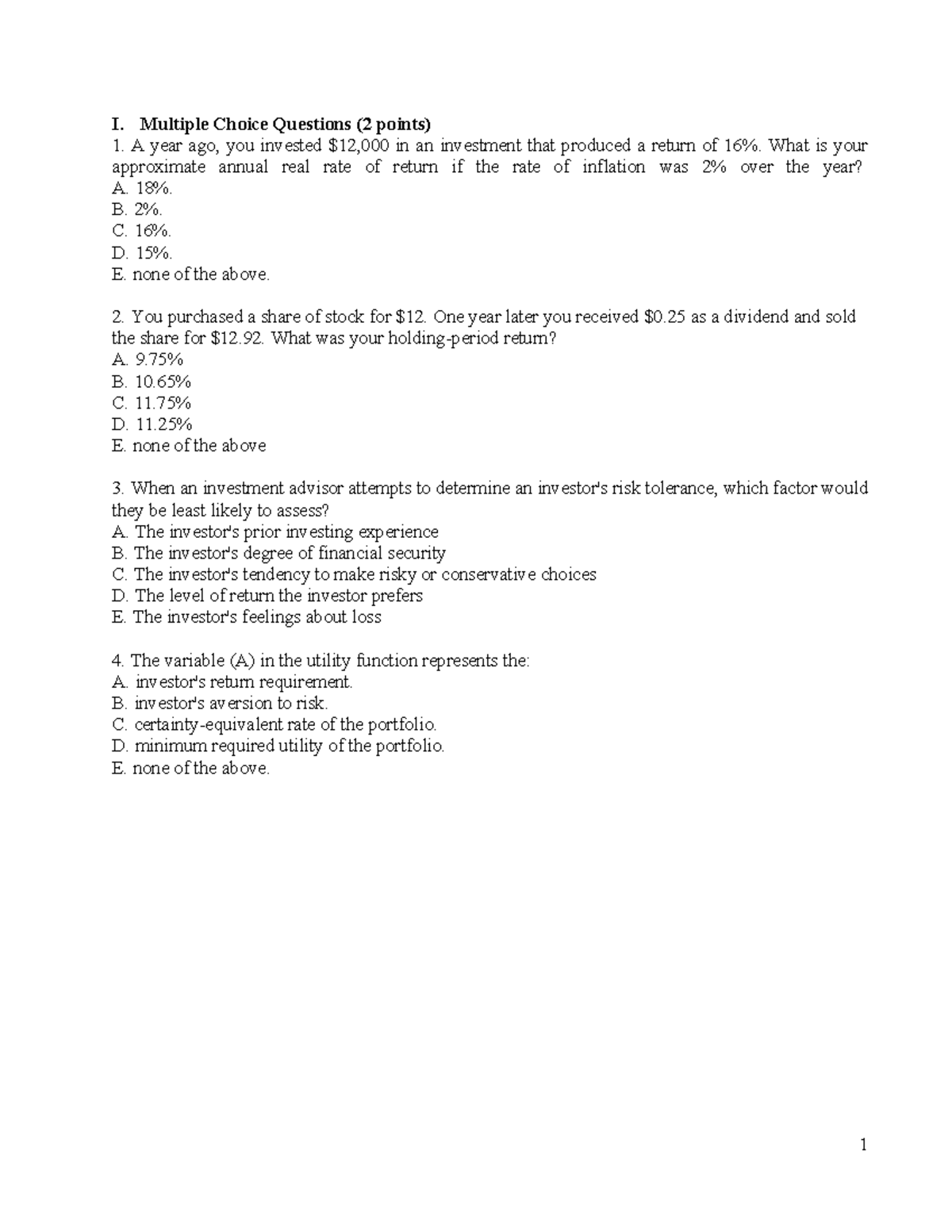 Kiem-tra-ptdtck - I. Multiple Choice Questions (2 points) A year ago ...