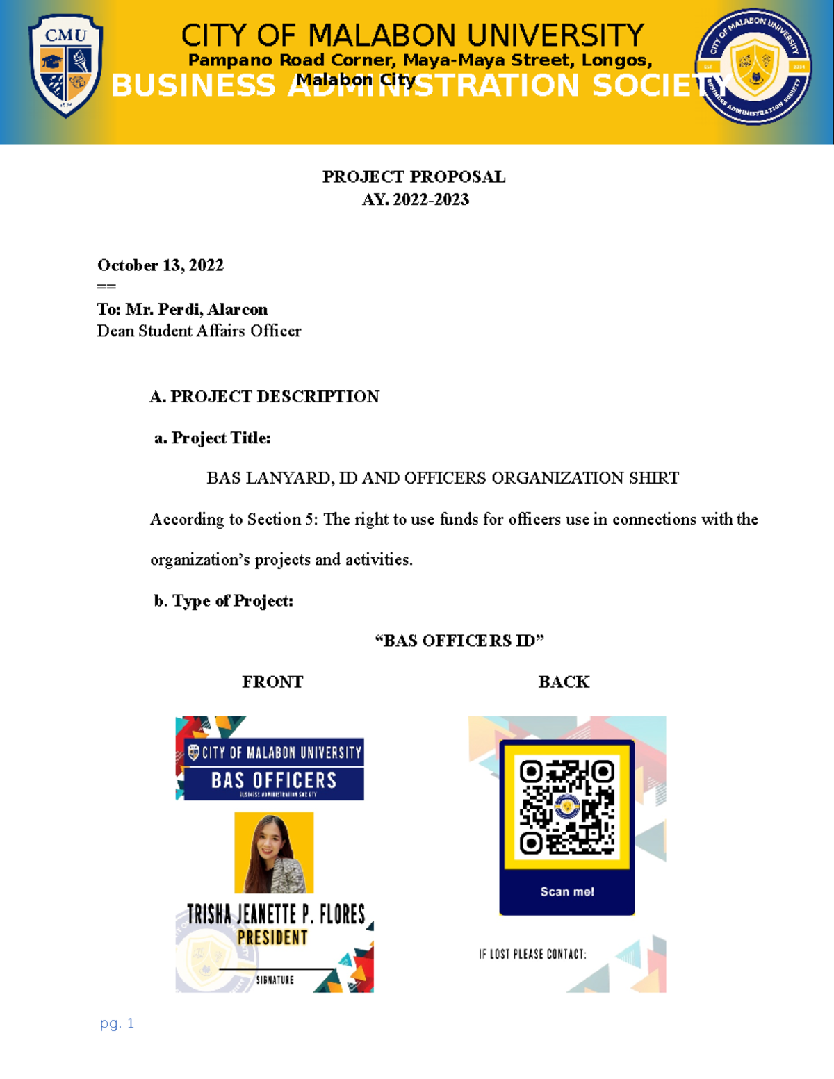 BAS Lanyard ID AND Shirt Project Proposal 1 - PROJECT PROPOSAL AY. 2022 ...