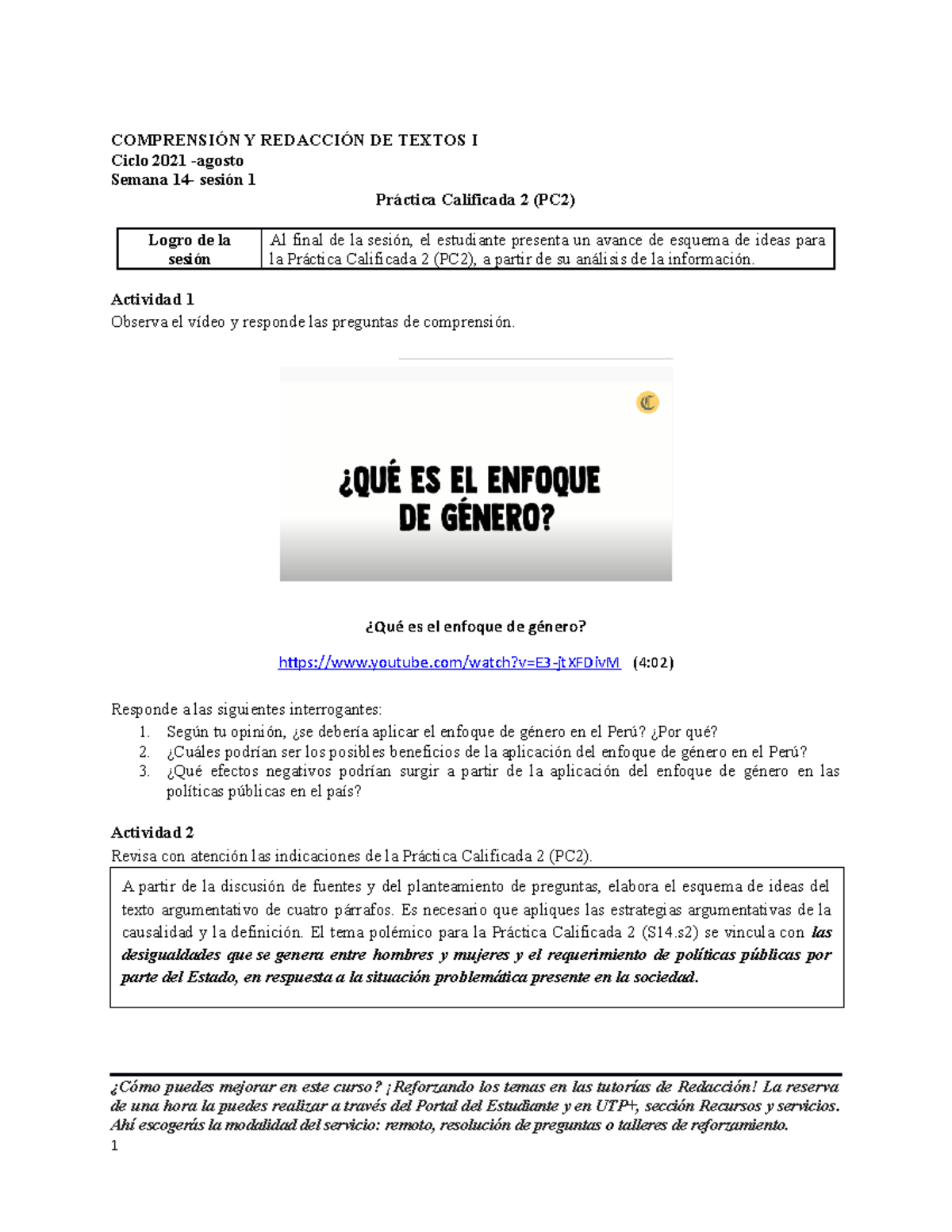 S14. s1 Preparación para la PC2 (material) 2021-agosto - COMPRENSIÓN Y REDACCIÓN DE TEXTOS I ...