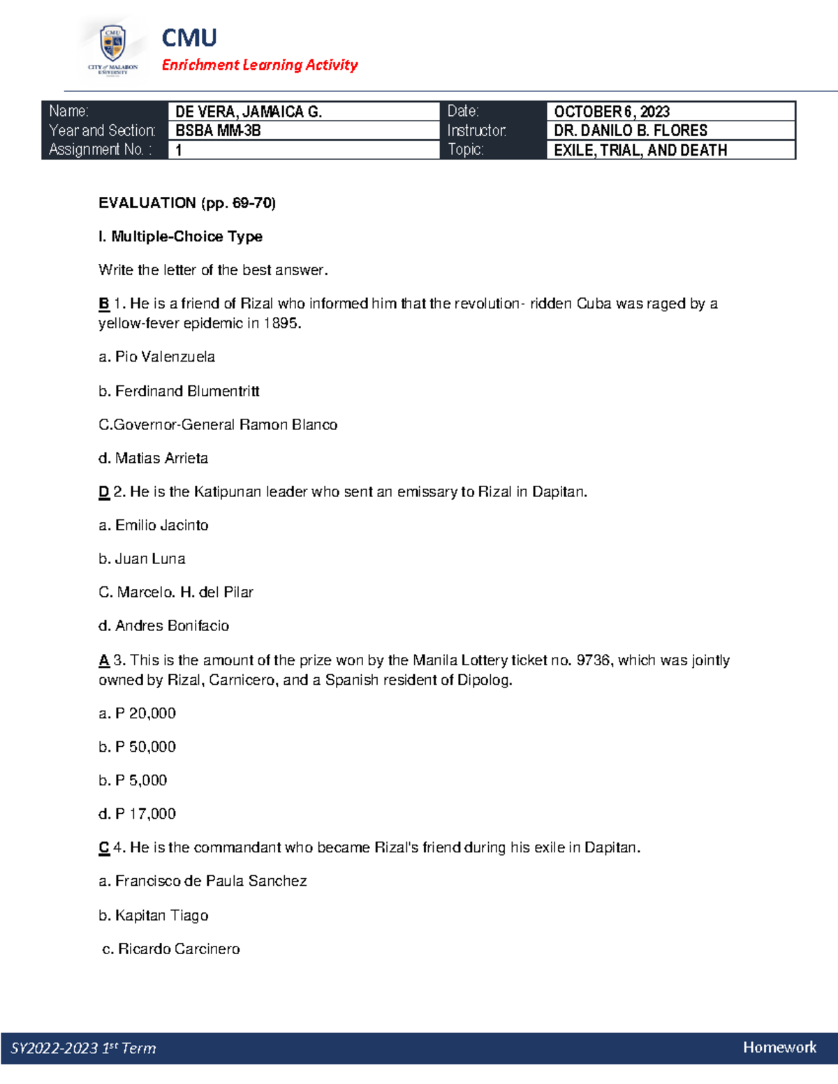 69-70 - Rizal - CMU Enrichment Learning Activity SY2022-2023 1st Term ...