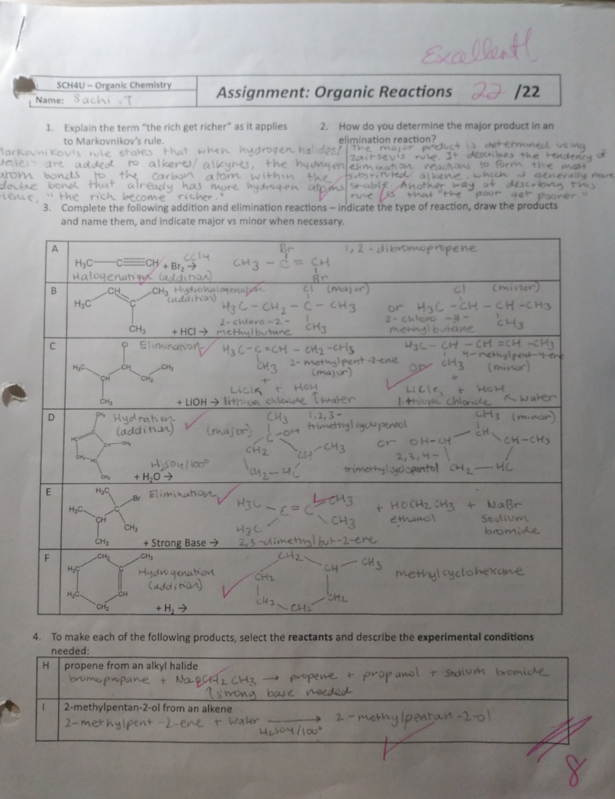 Organic Reactions Assignment - Good Copy - I ####### SC 1 Name __c1o ...