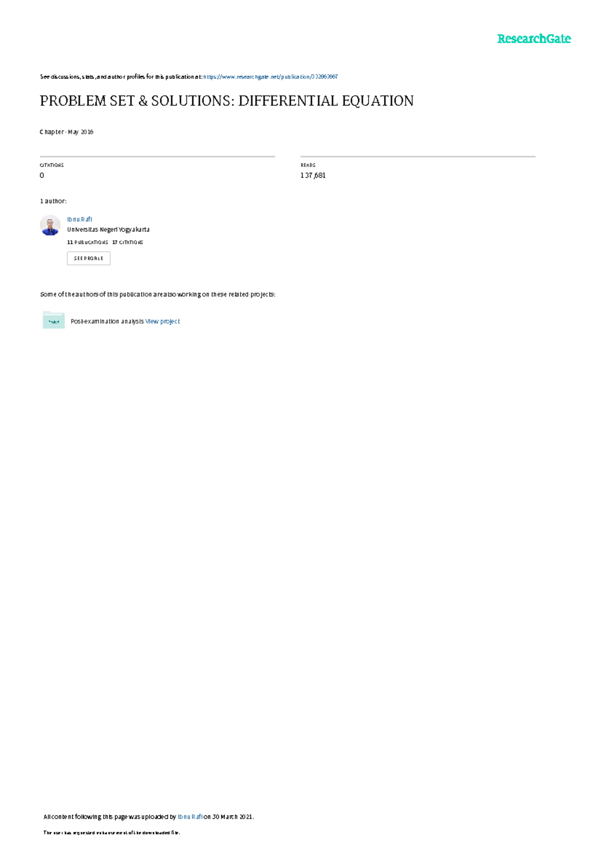 Problem Set of Differential Equation pdf - See discussions, stats, and ...