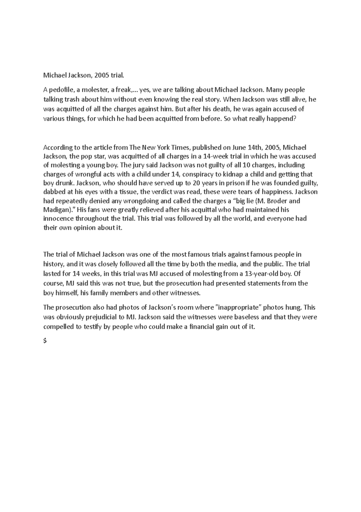 Michael Jackson test - MJ trial - Michael Jackson, 2005 trial. A ...