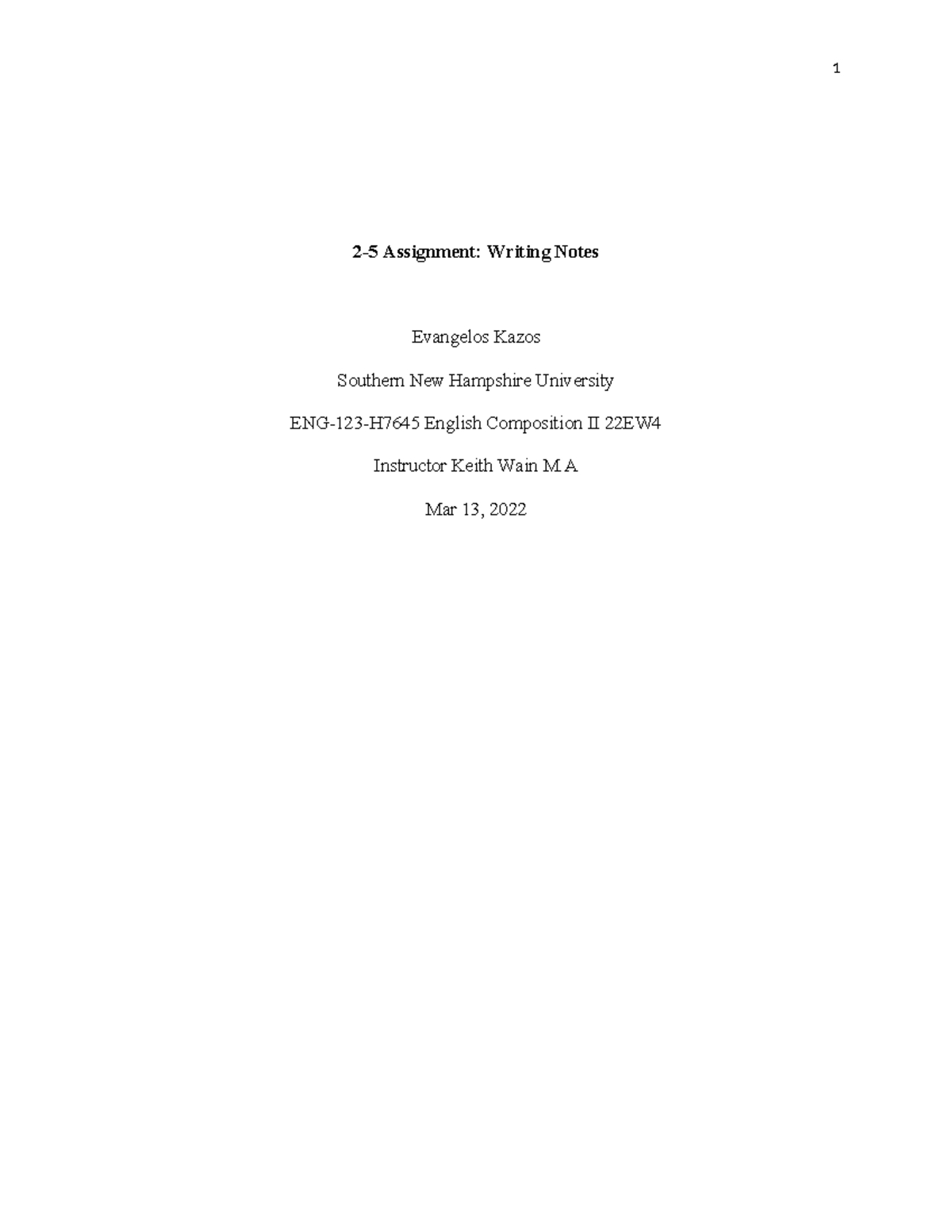2-5 Assignment Writing Notes - 2-5 Assignment: Writing Notes Evangelos ...