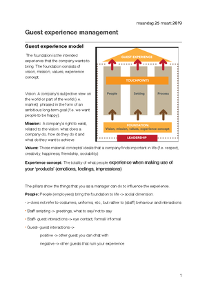 Guest Experience Model - Pijlers: People: alle medewerkers van de ...