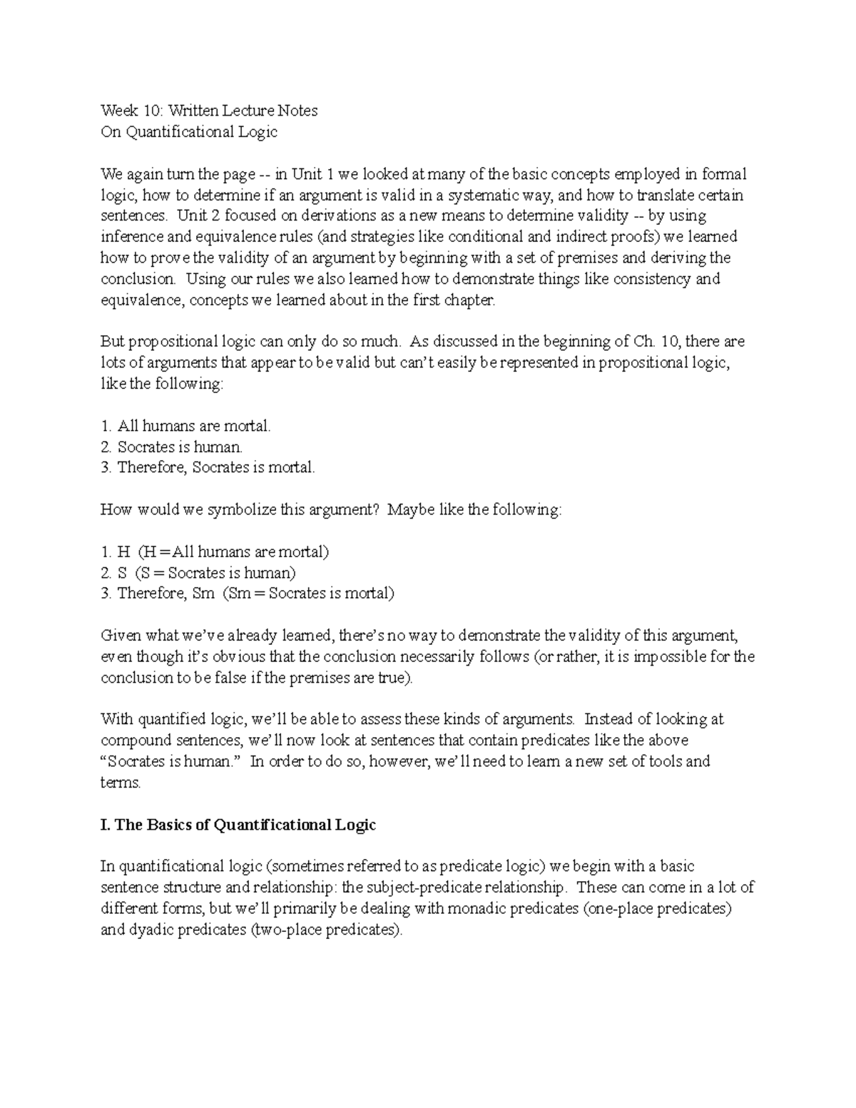 Phi. 251 - Written Lecture Week 10 - Week 10: Written Lecture Notes On ...