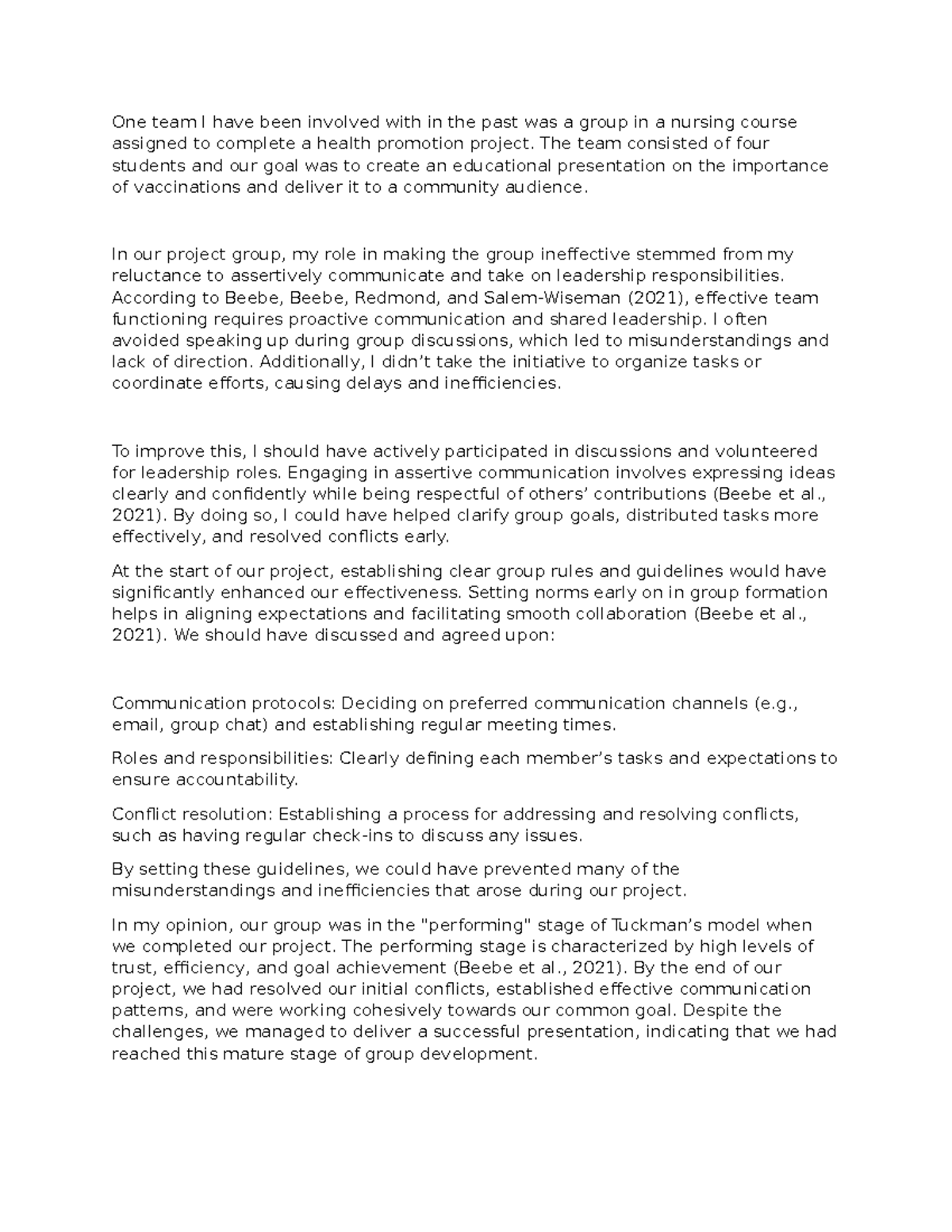 PPG Assignment - One team I have been involved with in the past was a ...