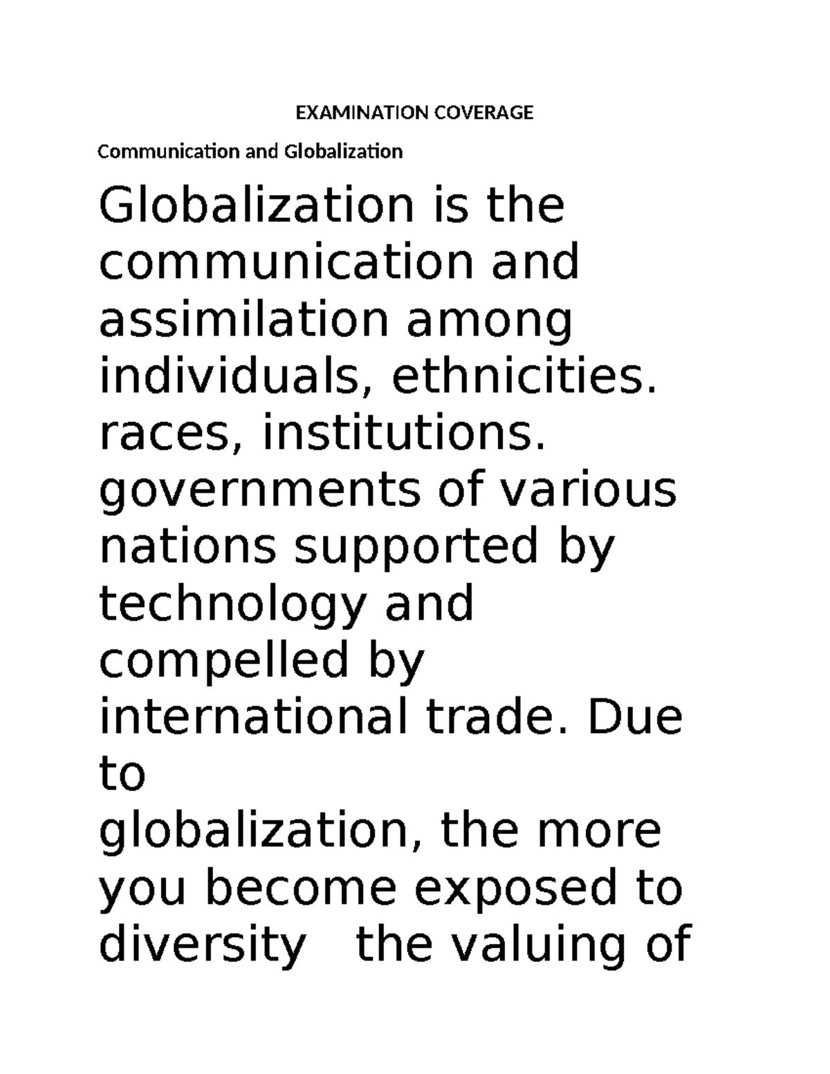 Examination Coverage - CSA - EXAMINATION COVERAGE Communication and ...