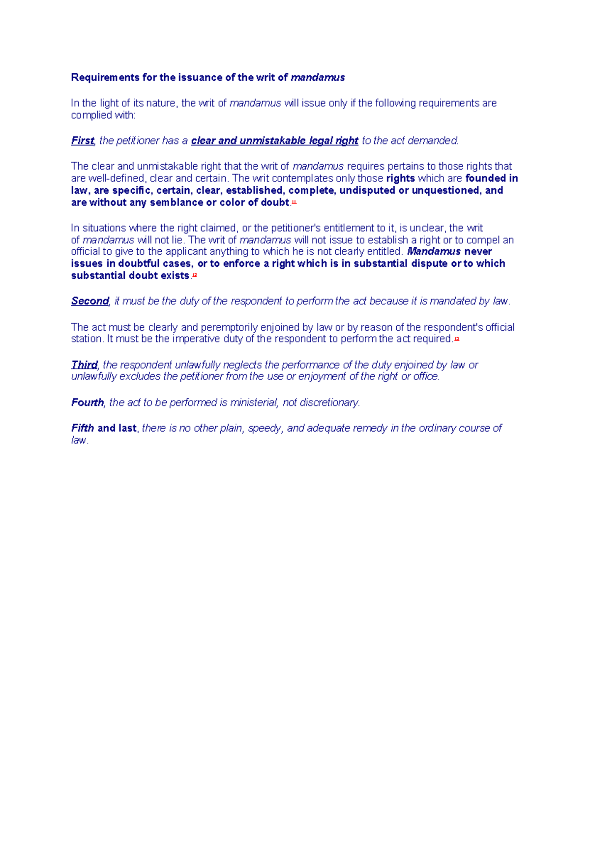 Requirements for the issuance of the writ of mandamus - The clear and ...
