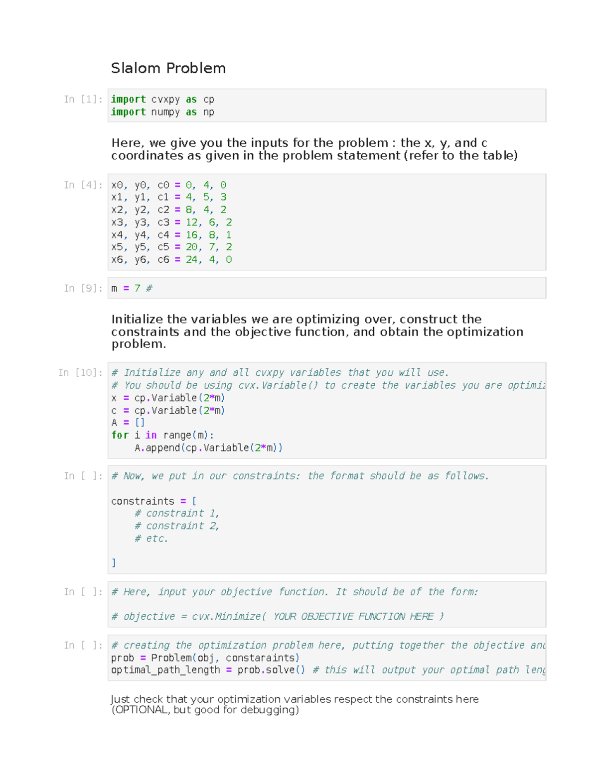 Slalom - The solution to the jupyter notebook SOCP problem on HW 12 ...