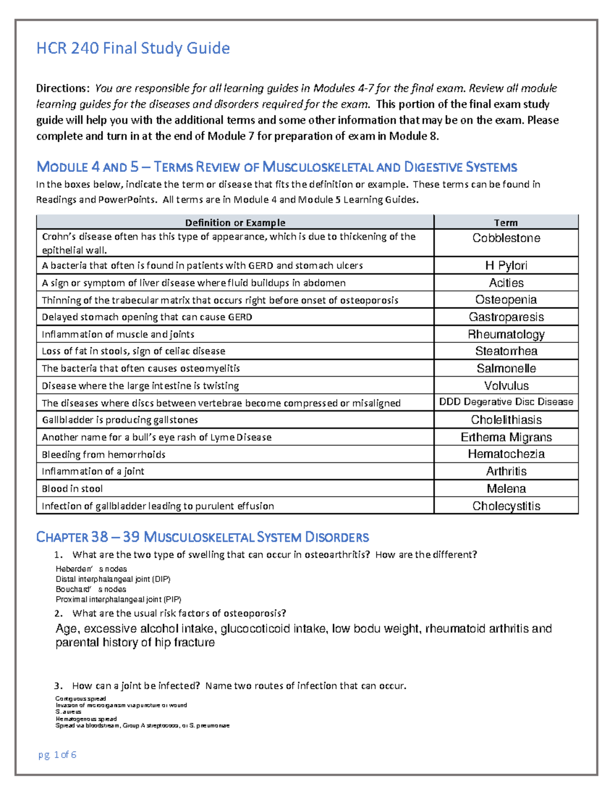 HCR 240 Module 7 Final Exam Study Guide - Directions: You are ...