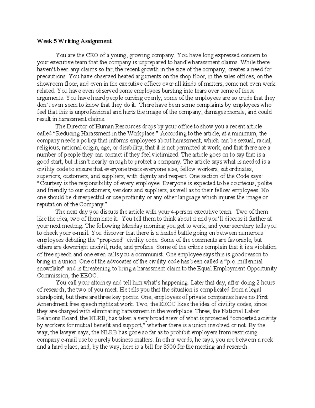 MGMT 3300 Week 5 Scenario Writing Assign - Week 5 Writing Assignment ...