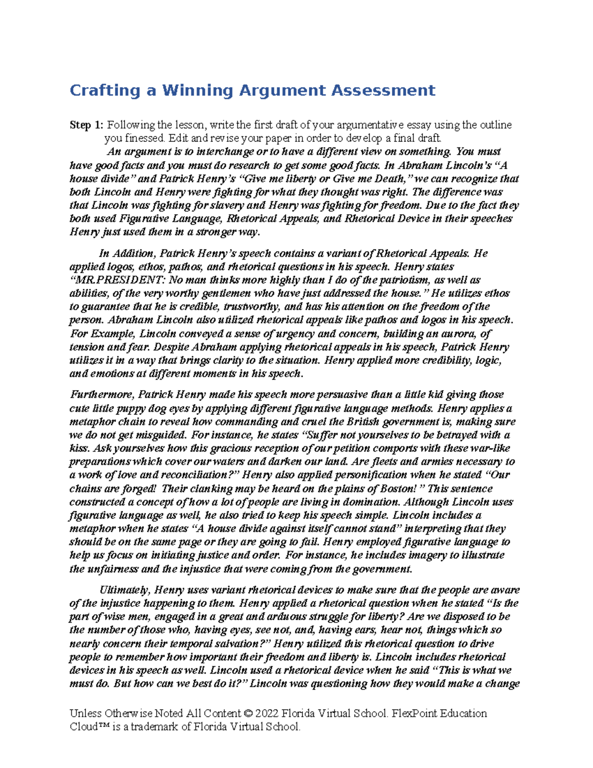 Copy of Copy of 4.06 Crafting a Winning Argument Assessment - Crafting ...