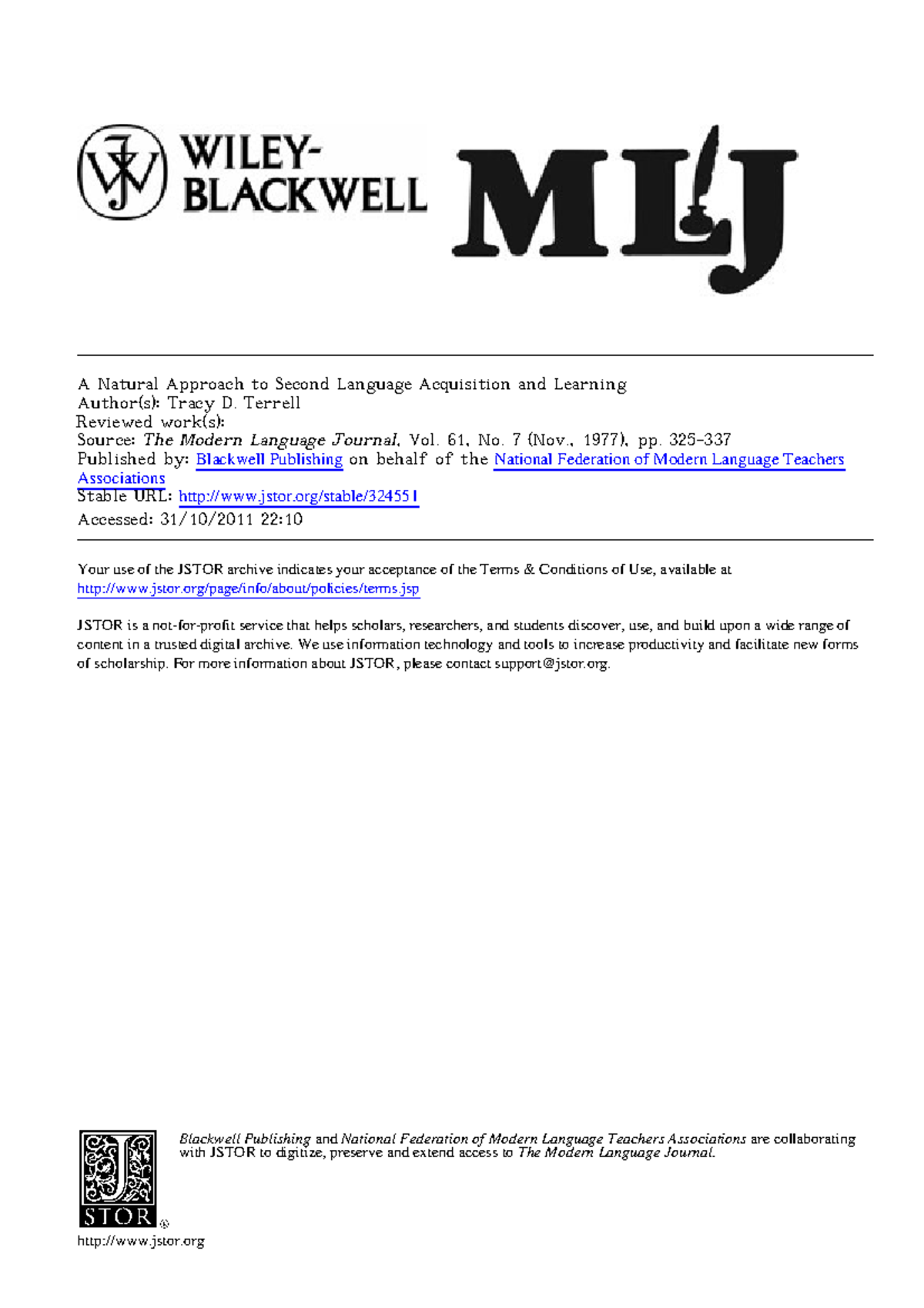 A Natural Approach to Second Language Acquisition and Learning by Tracy ...