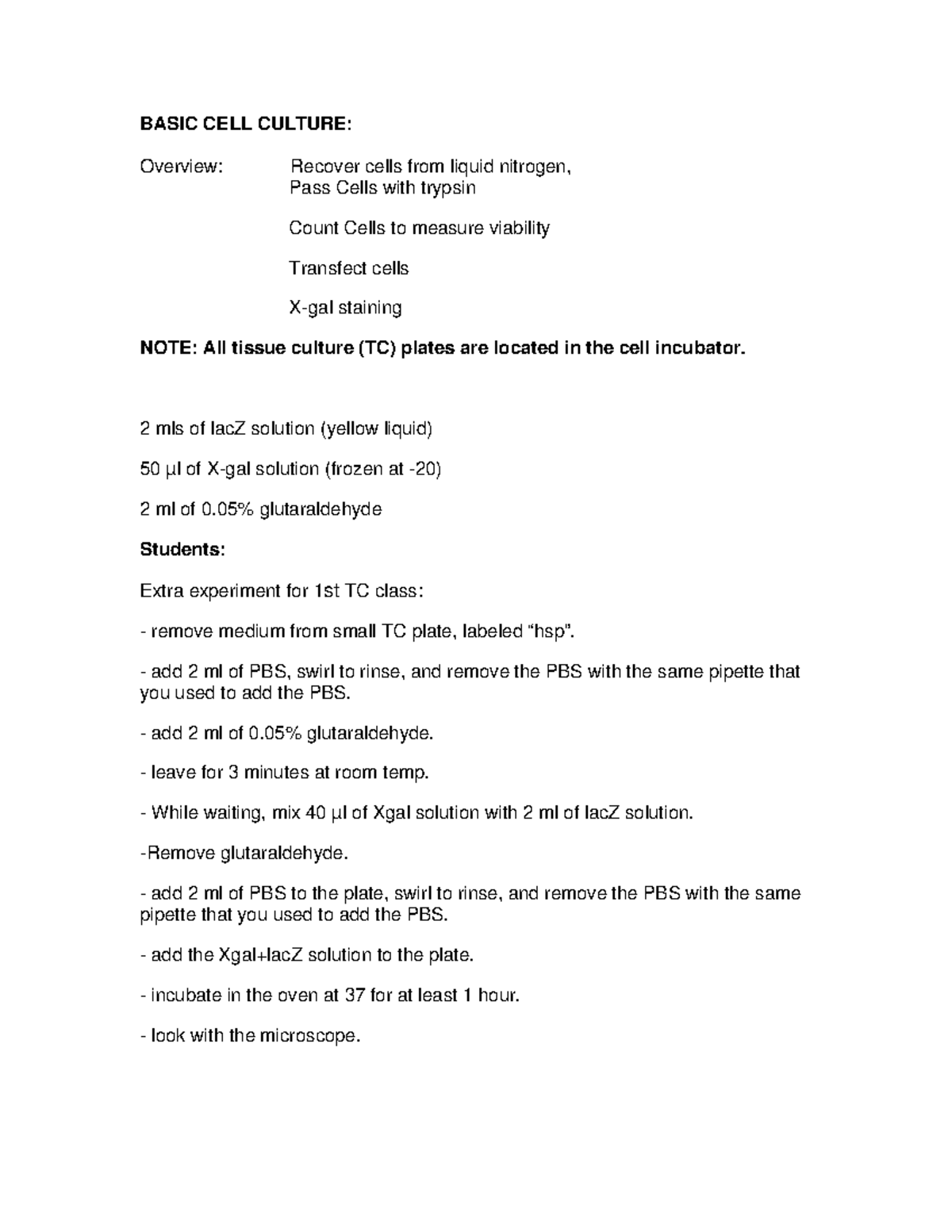 BQ5 - LAB ACTIVITY - BASIC CELL CULTURE: Overview: Recover cells from ...