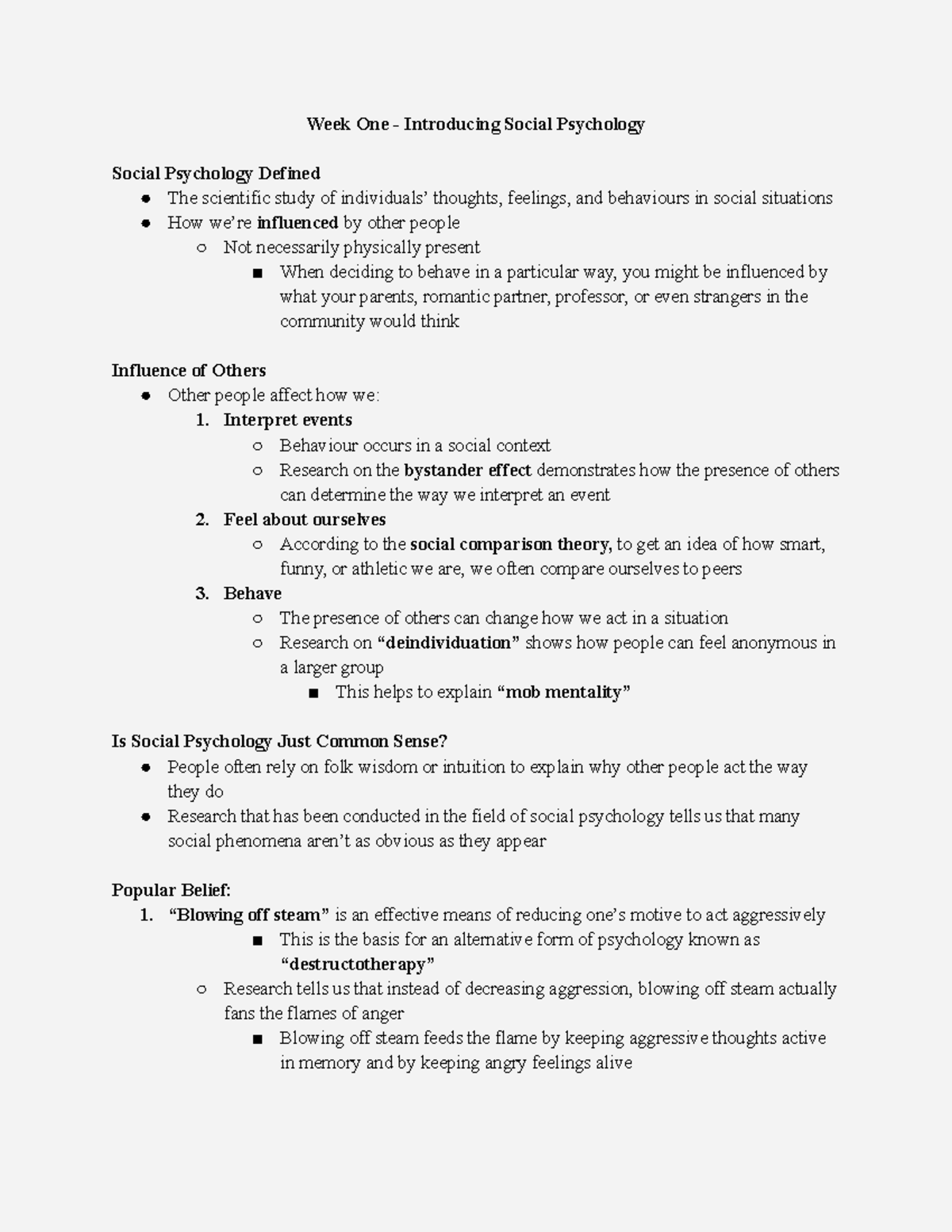 Psych 2720 - Week One - Notes - Week One - Introducing Social ...