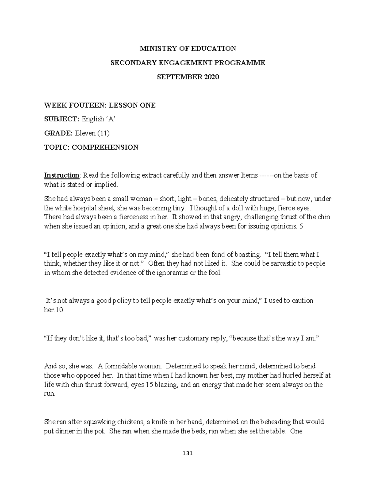 Grade 11 English Language Week 14 Lesson 1 - MINISTRY OF EDUCATION ...