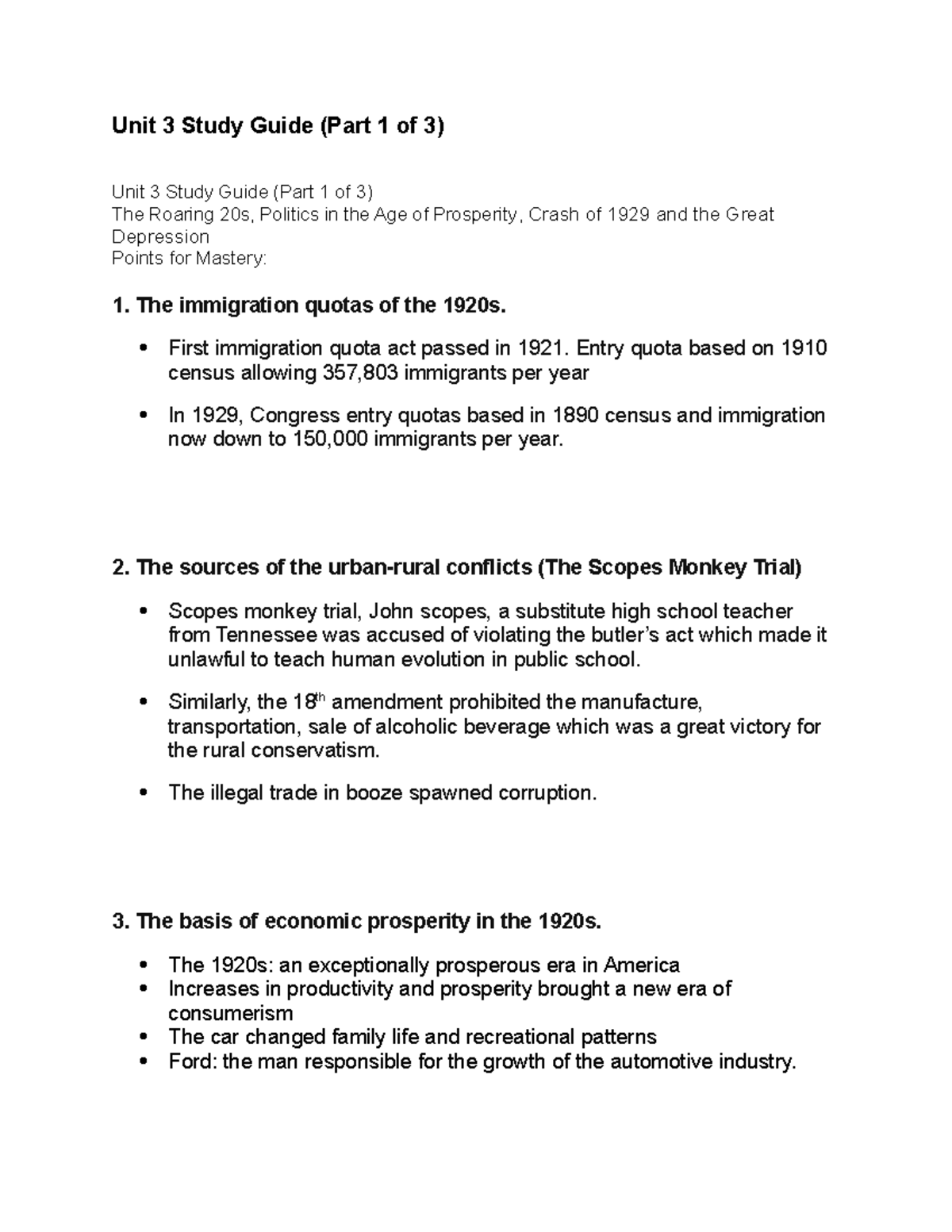 Unit 3 Study Guide - Summary United States History from 1865 - Unit 3 ...