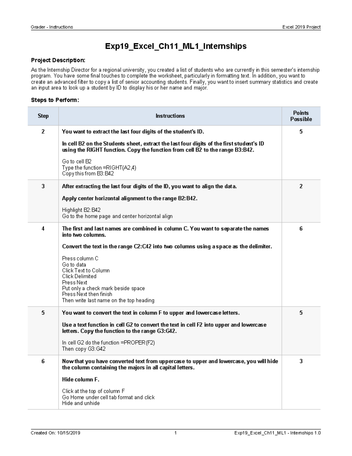 Exp19 Excel Ch11 ML1 Internships Instructions - Exp19_Excel_Ch11_ML1_Internships Project - Studocu