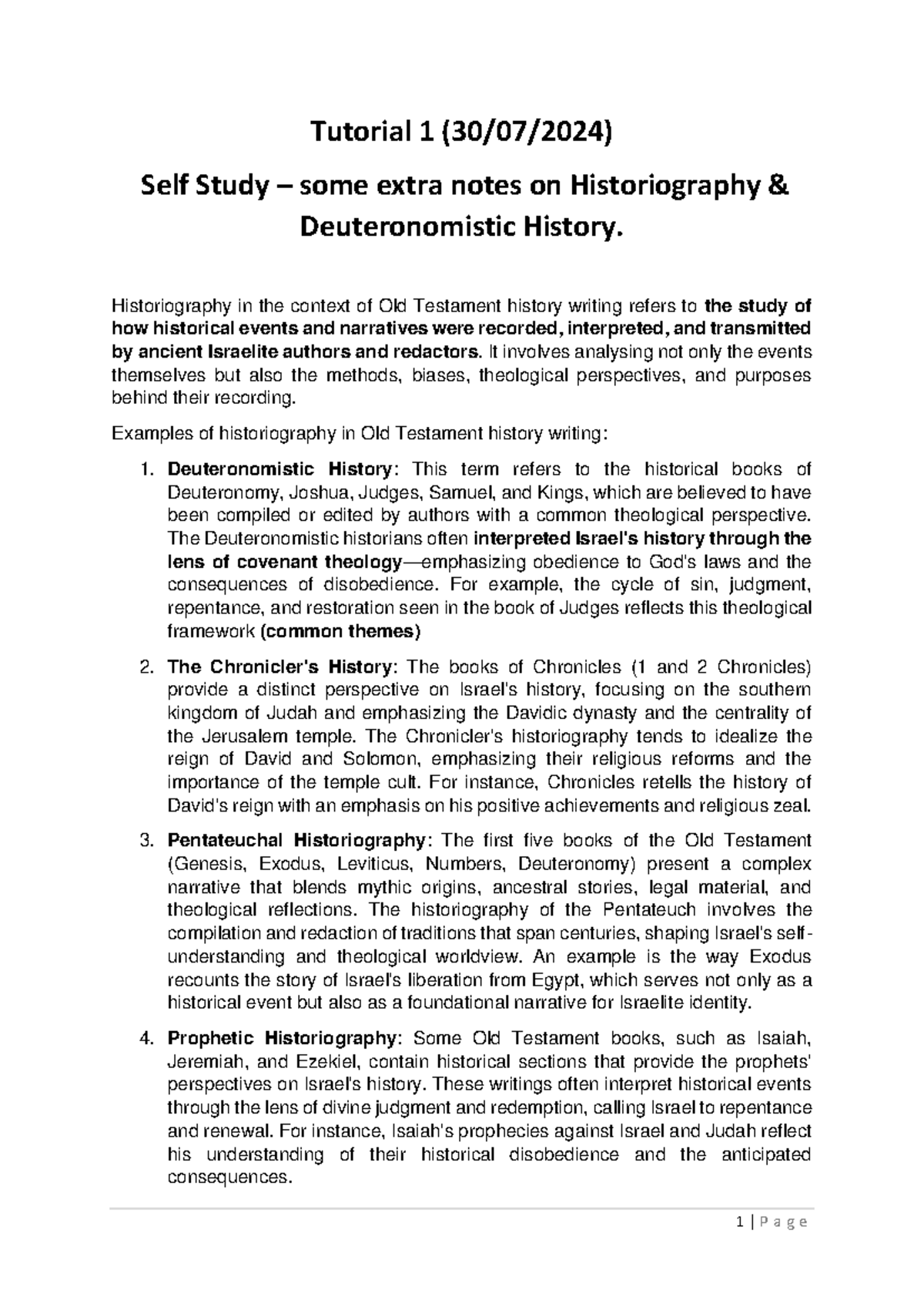 Tutorial 1 - Self Study Historiography and Dtr History - Tutorial 1 (30 ...