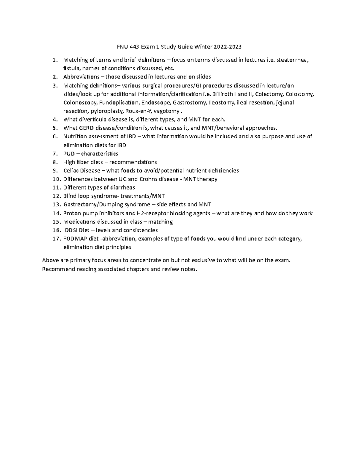 FNU 443 Exam 1 Study Guide Winter 2022-2023 - FNU 443 Exam 1 Study ...