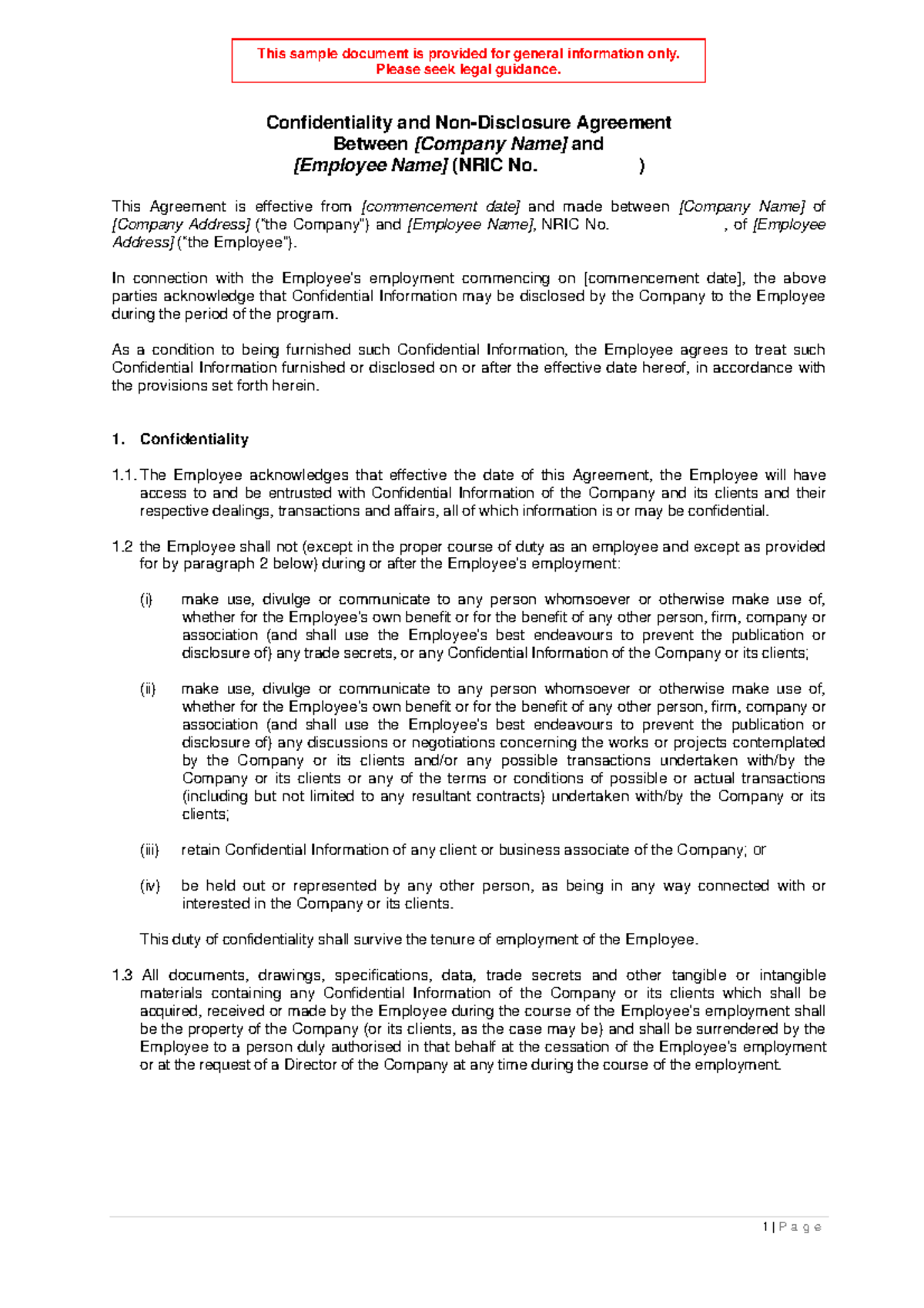 Non-disclosure-agreement - 1 | P a g e This sample document is provided ...