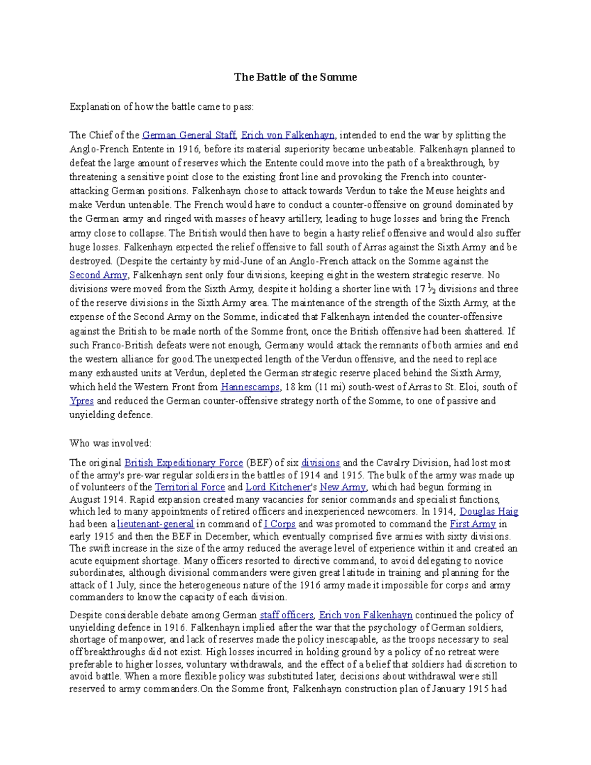 The Battle of the Somme - The Battle of the Somme Explanation of how ...