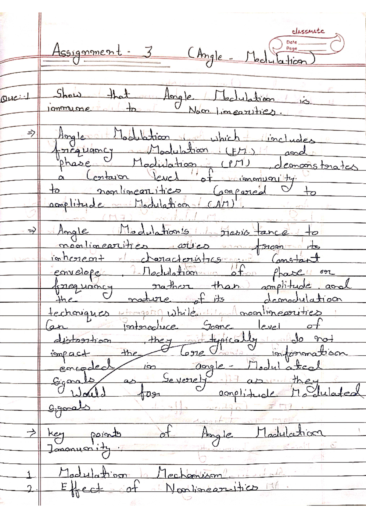 ADC assignment 3 - classmate Date Assignment 3 (Angle Modulation Page Que: Show that immine to ...