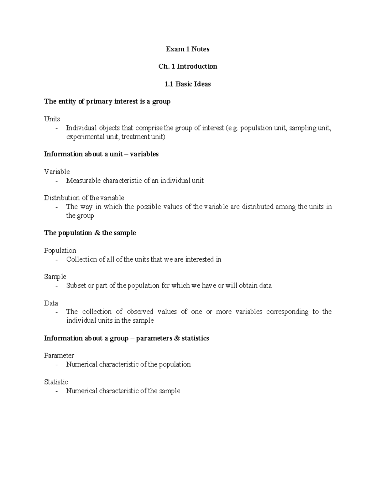 Exam 1 Notes - Exam 1 Notes Ch. 1 Introduction 1 Basic Ideas The entity ...