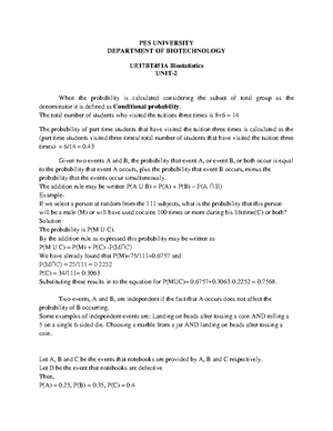 BS -1 - A complete overview on biostatistics and related problems - PES ...
