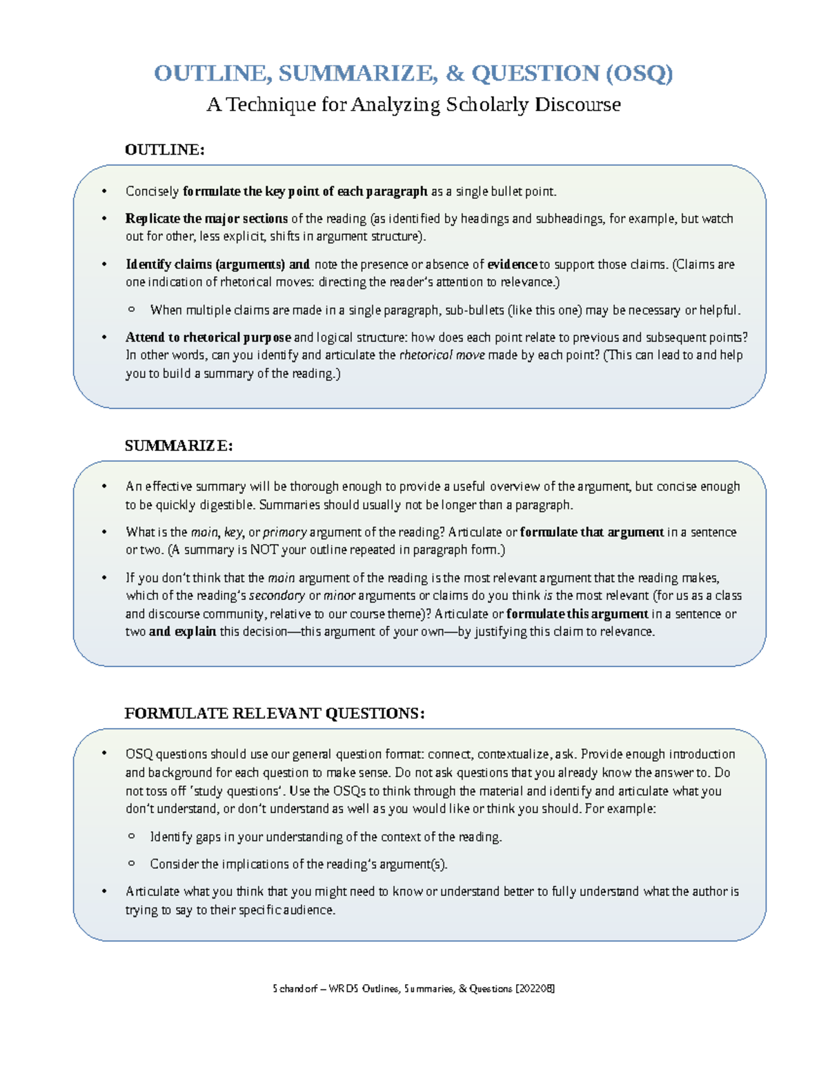 OSQ Guidelines - Information. on what to include in OSQ - OUTLINE ...