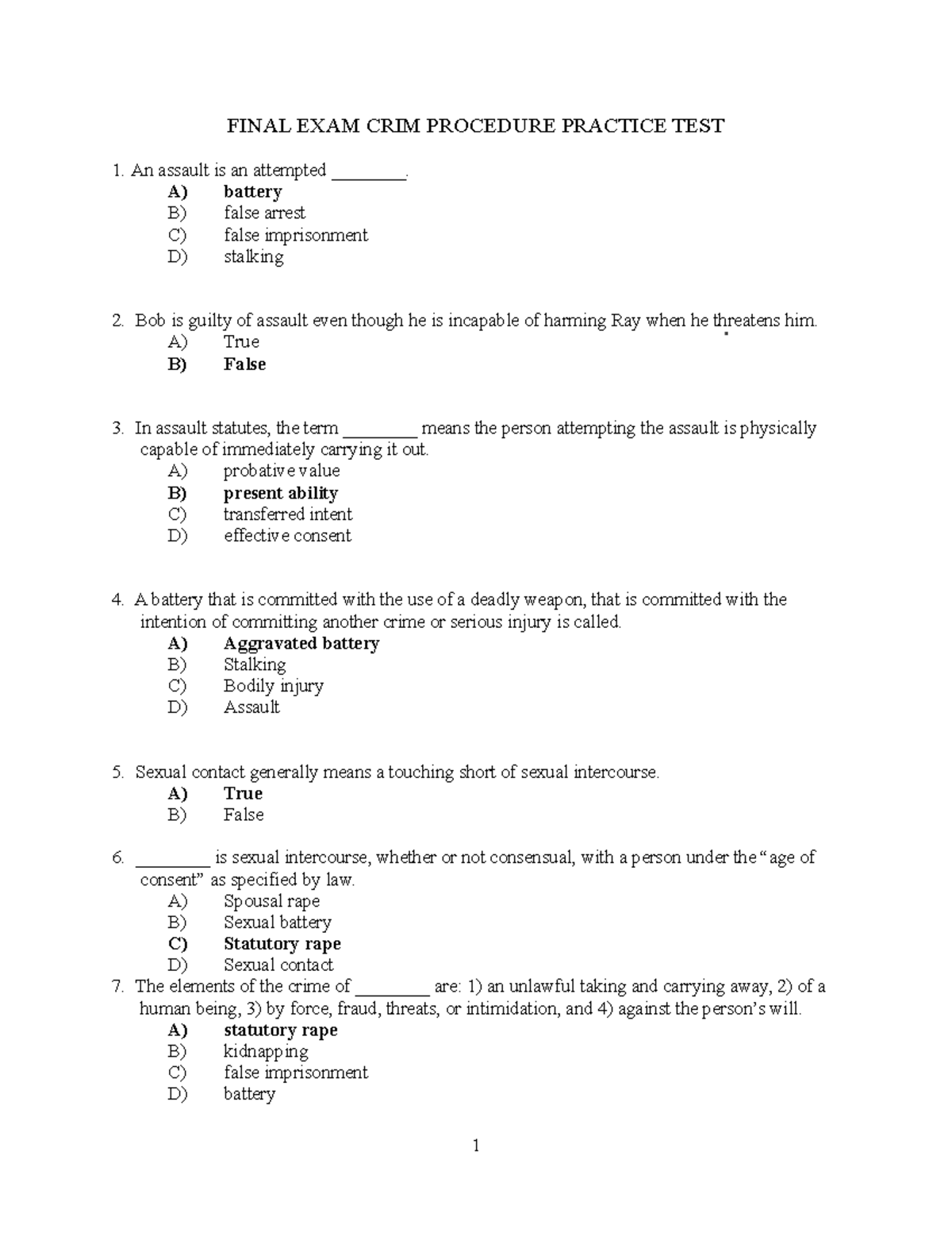 LEJ201 Final Exam Practice Exam - FINAL EXAM CRIM PROCEDURE PRACTICE ...