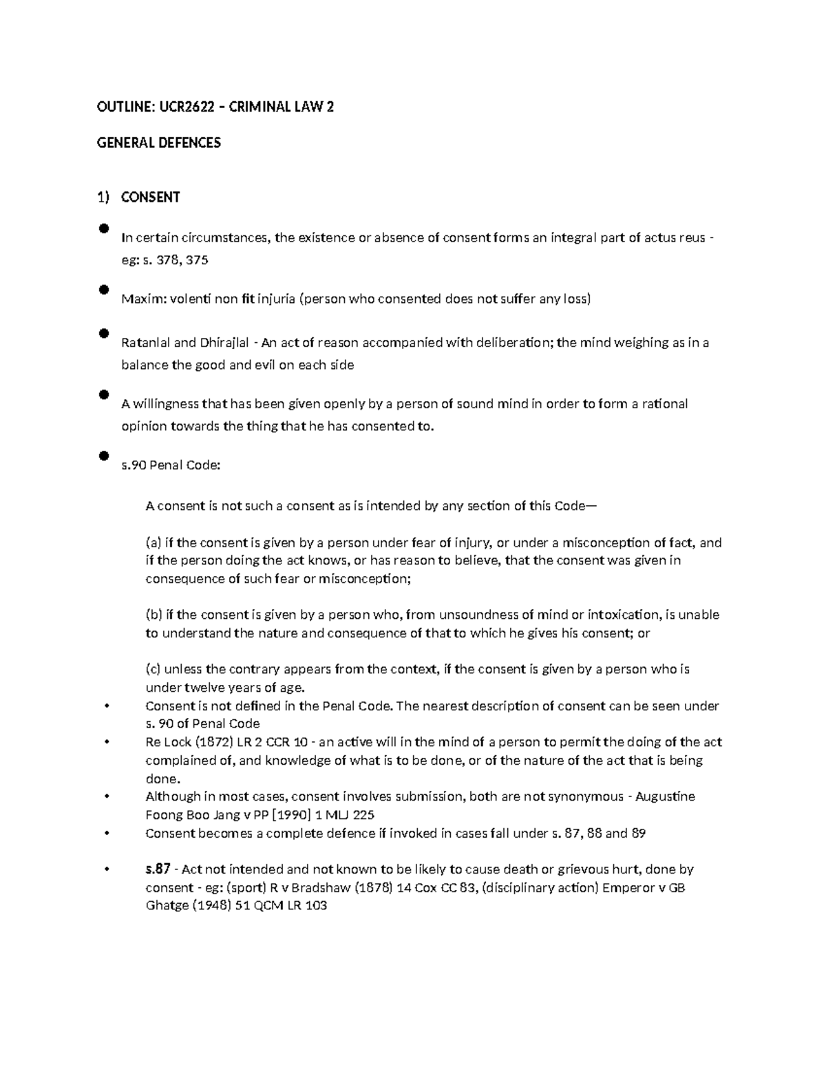 Outline-General defences - OUTLINE: UCR2622 – CRIMINAL LAW 2 GENERAL ...