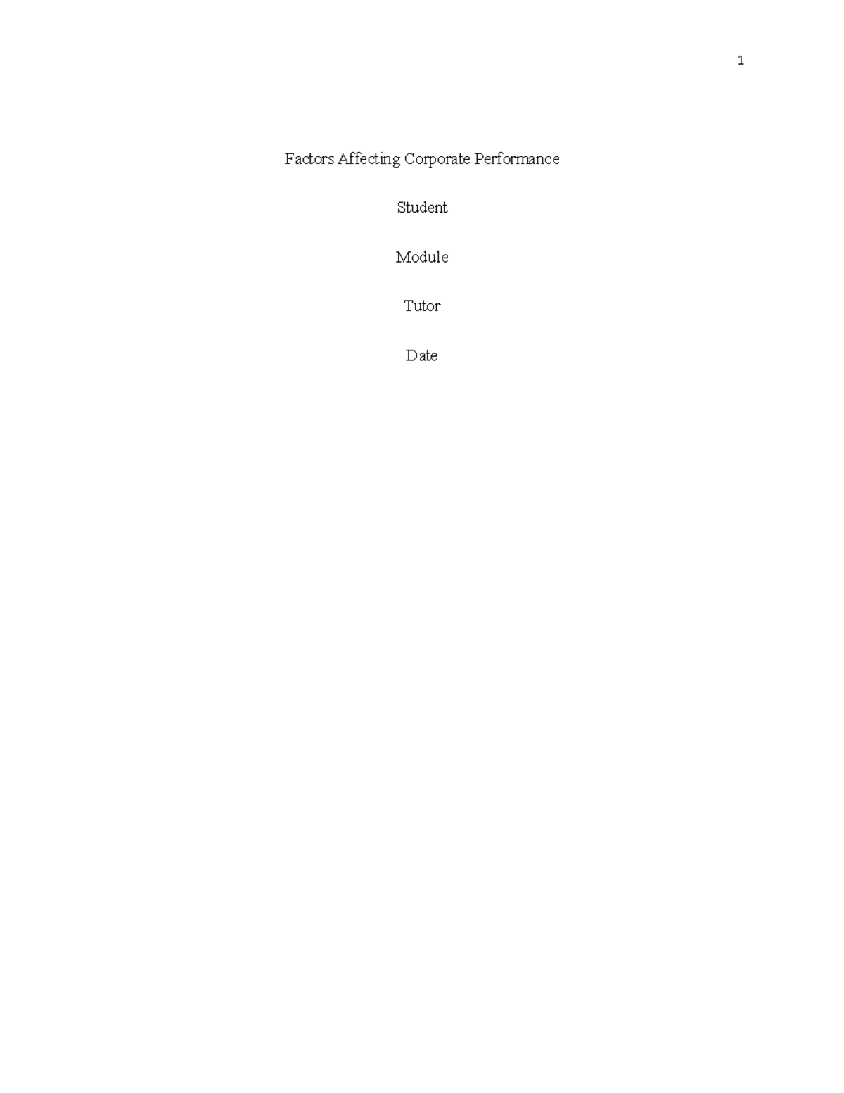 Factors Affecting Corporate Performance - Factors Affecting Corporate ...